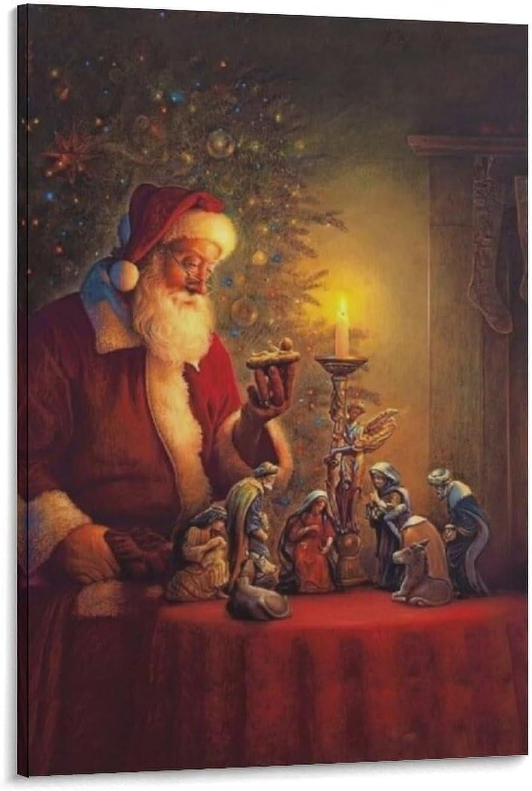 ADALE Santa Claus And Baby Nativity Scene, Santa Claus Red Candle ...