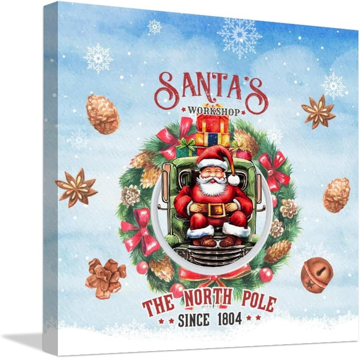 ADALE Santa's Workshop The North Pole Canvas Paintings Christmas Wreath ...