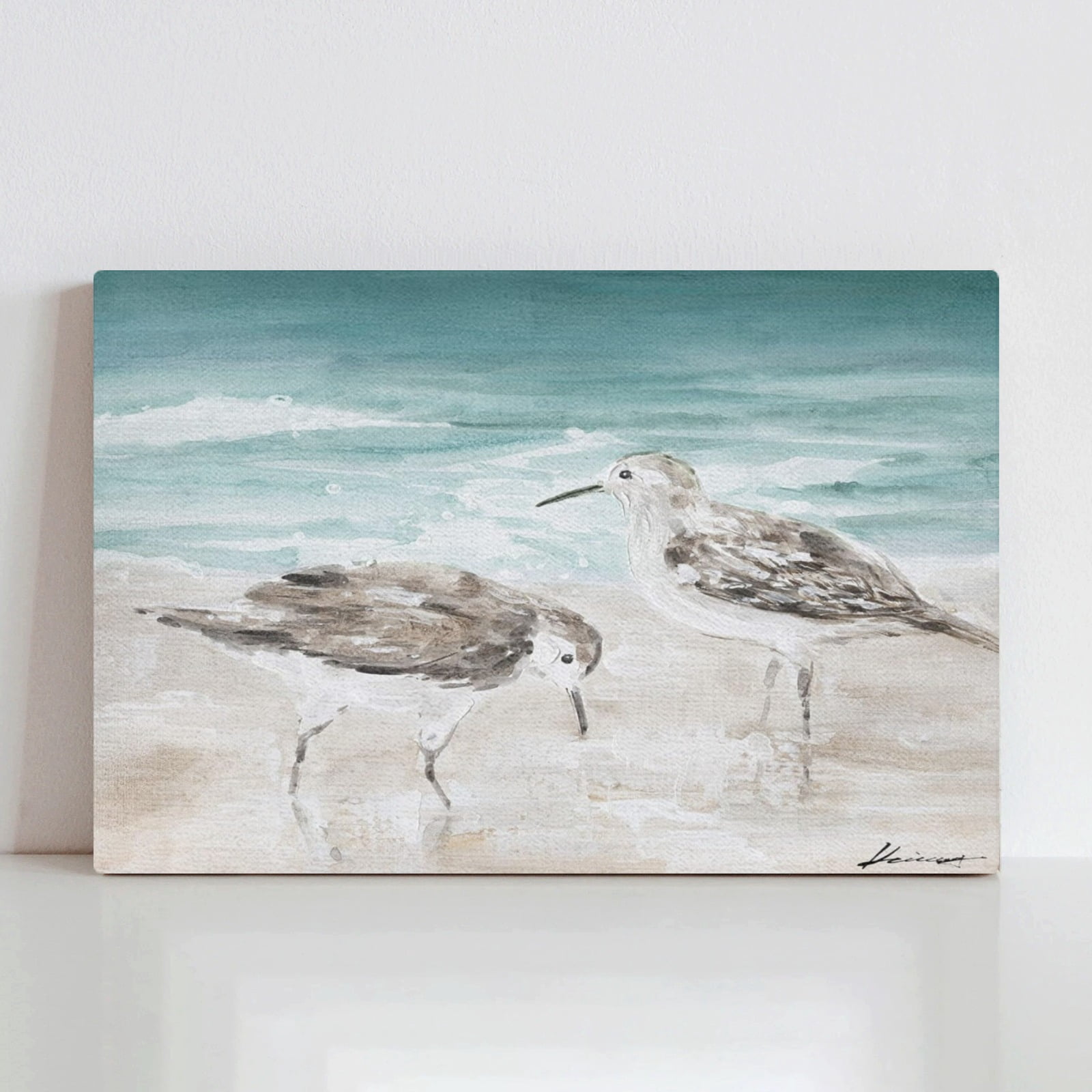 ADALE Sea Birds Beach Wall Art: Teal Ocean Pictures 2 Seagulls on the ...
