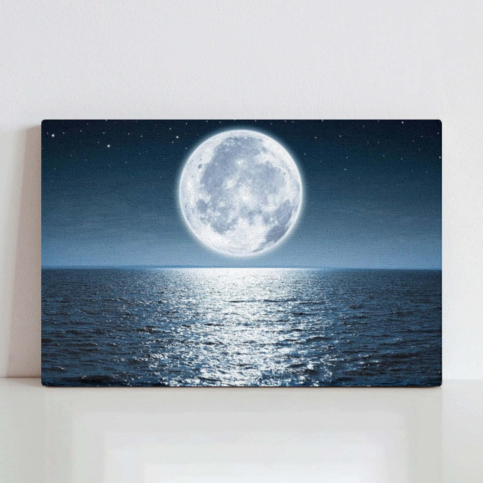 ADALE Sea Moon Canves Wall Art White Moon and Blue Sea Poster Artwork ...