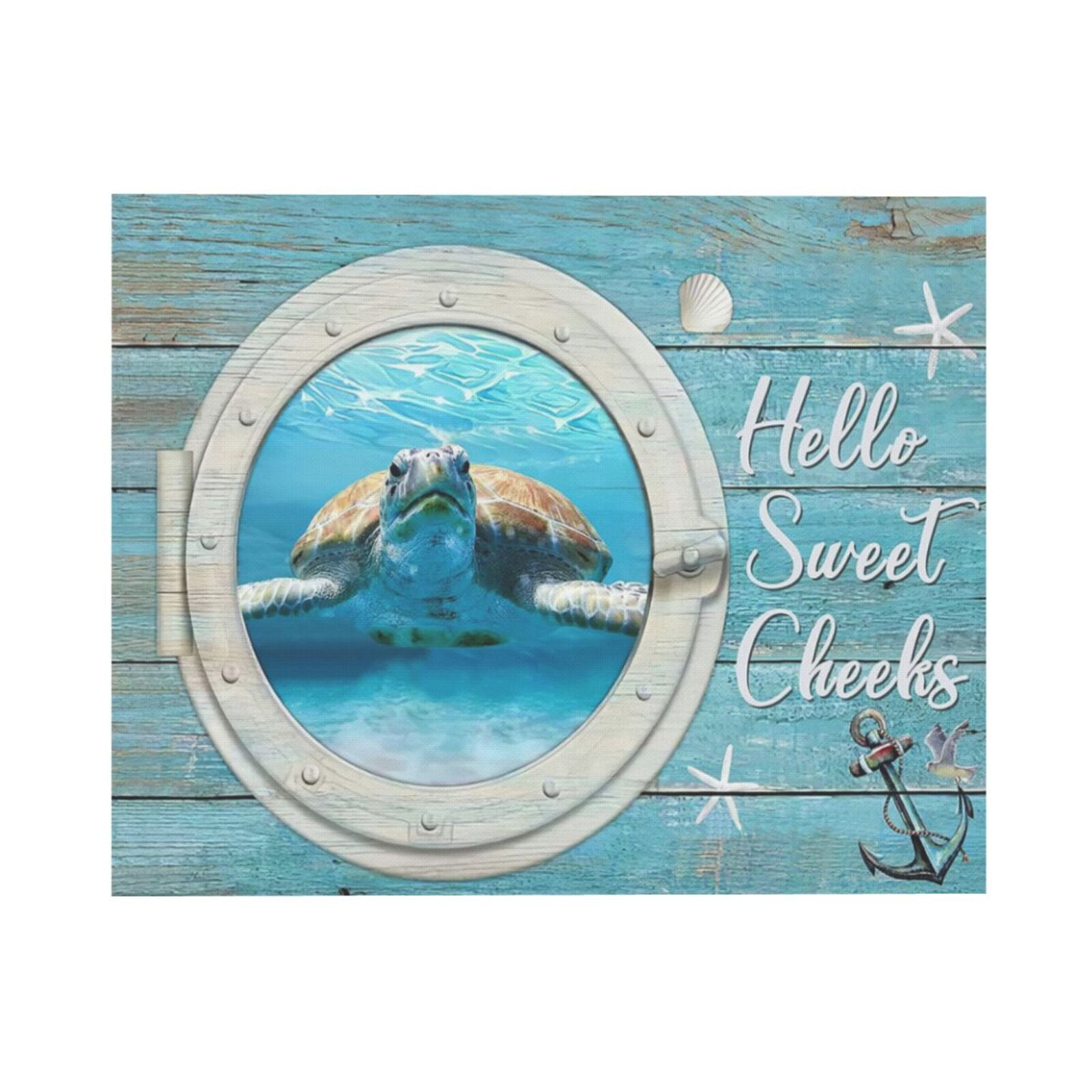 ADALE Sea Turtle Bathroom Wall Art Teal Sea Turtle Anchor Pictures Wall ...