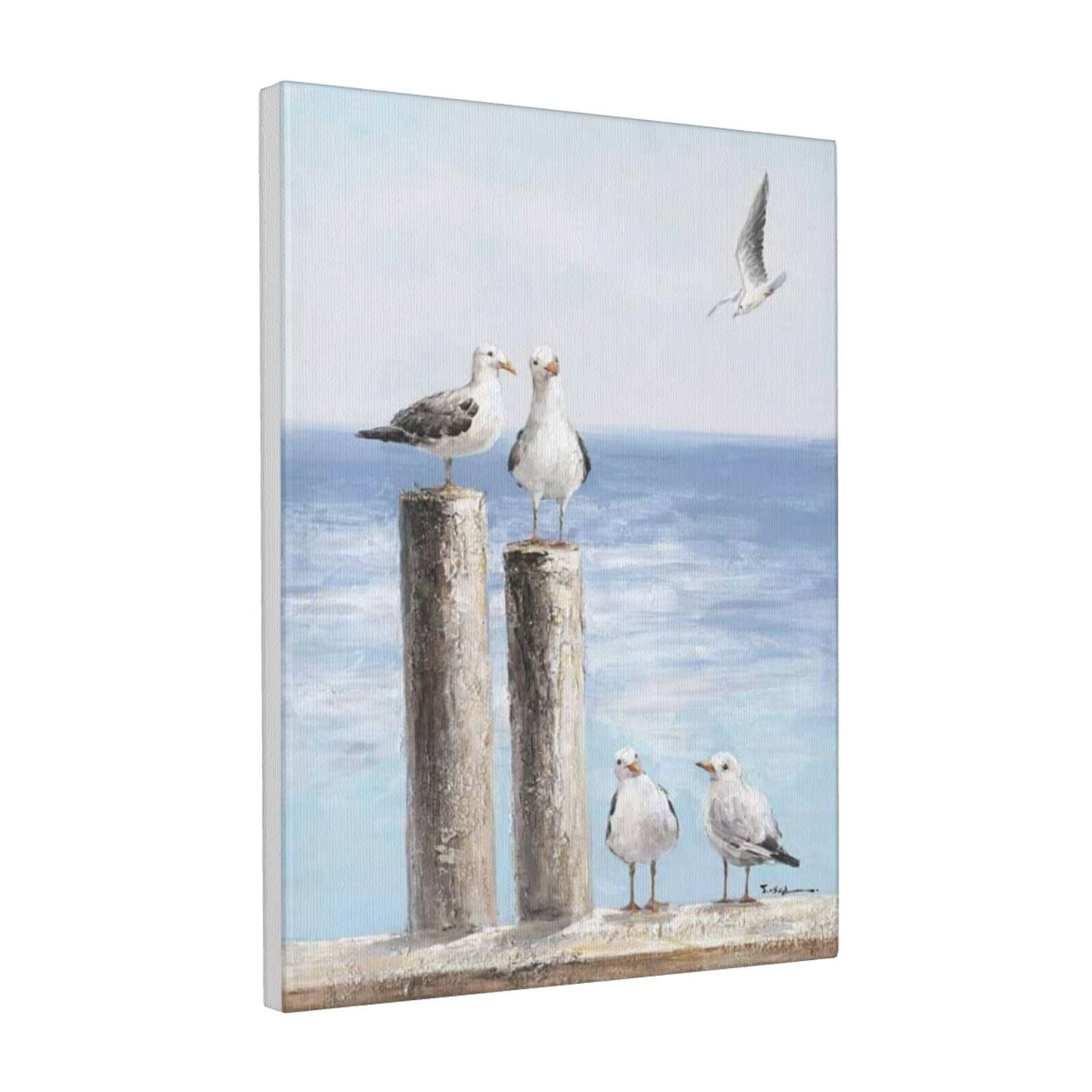 ADALE Seagull Relaxing On The Pier Painting Picture Sea Birds Beach ...