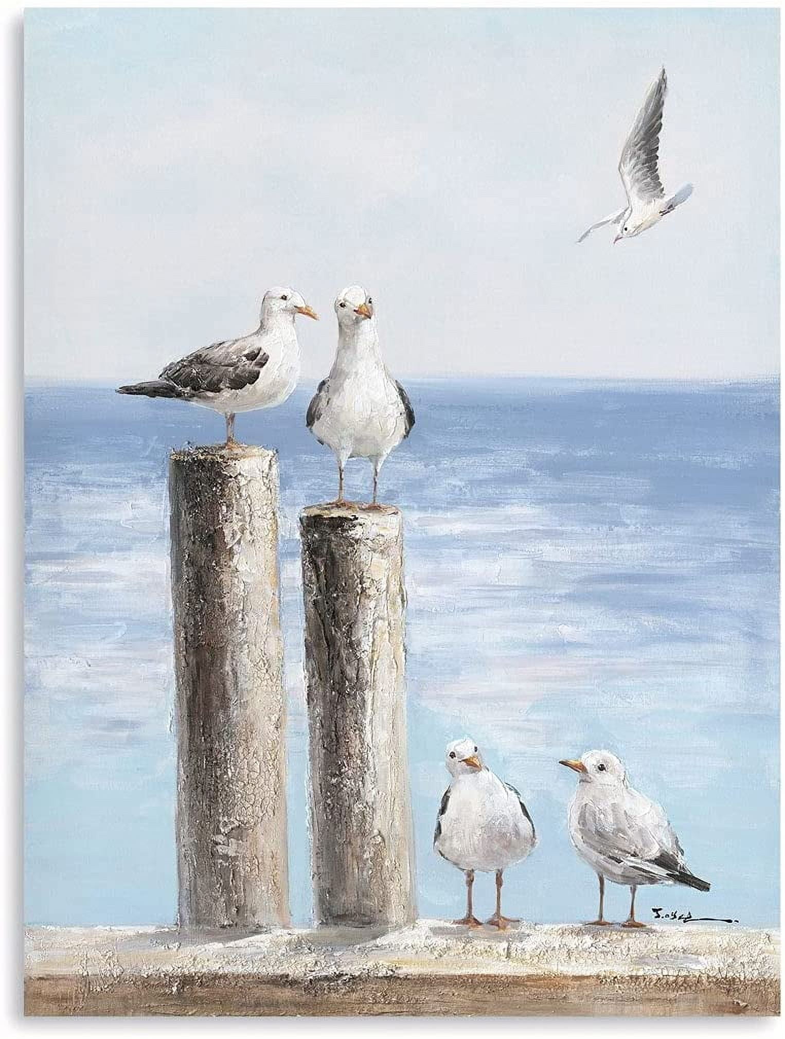ADALE Seagull Relaxing On The Pier Painting Picture Sea Birds Beach ...