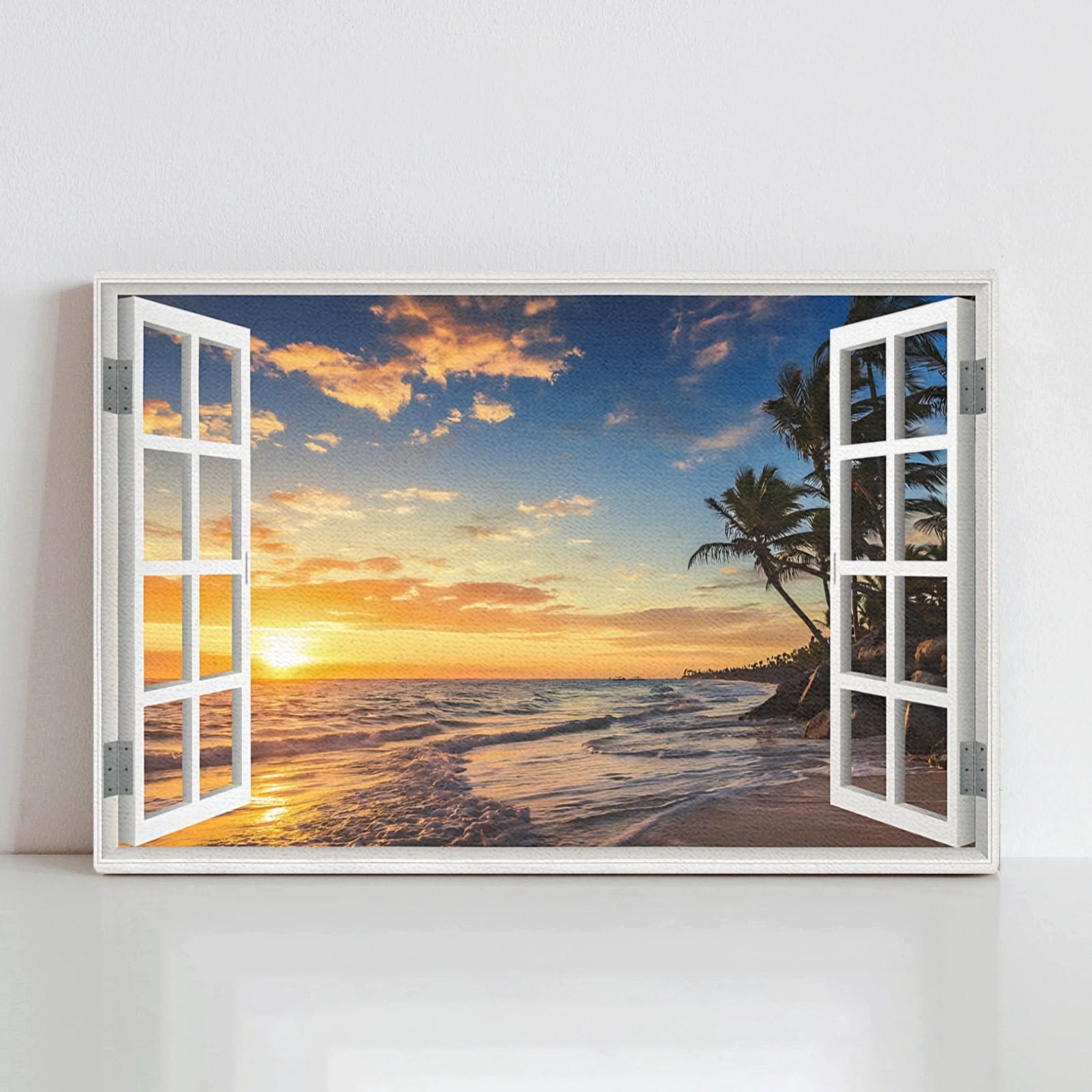 ADALE Seascape Beach Wall Art Print for Living Room Window Frame Style ...