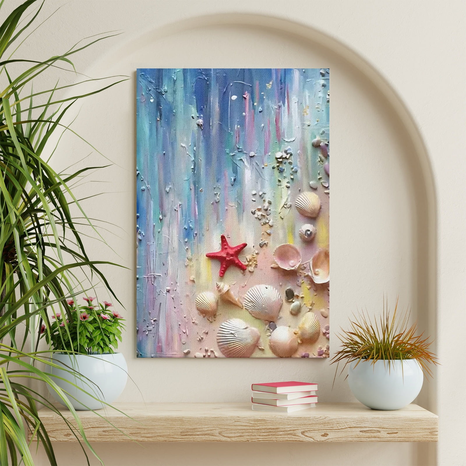 ADALE Seashell Bathroom Decor Ocean Wall Art Blue Abstract Sea Canvas ...