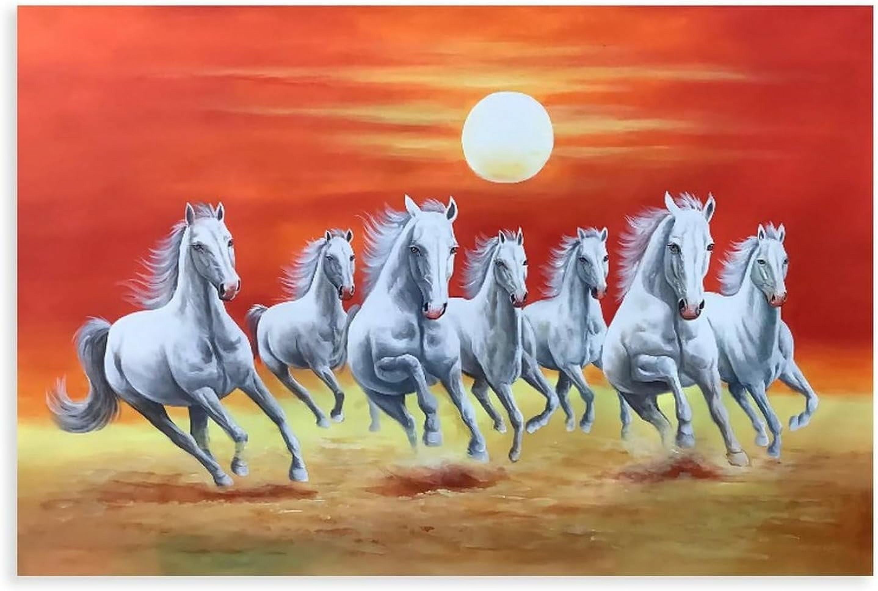 ADALE Seven Lucky Running Wild Horses Art Animal Wall Art Running ...