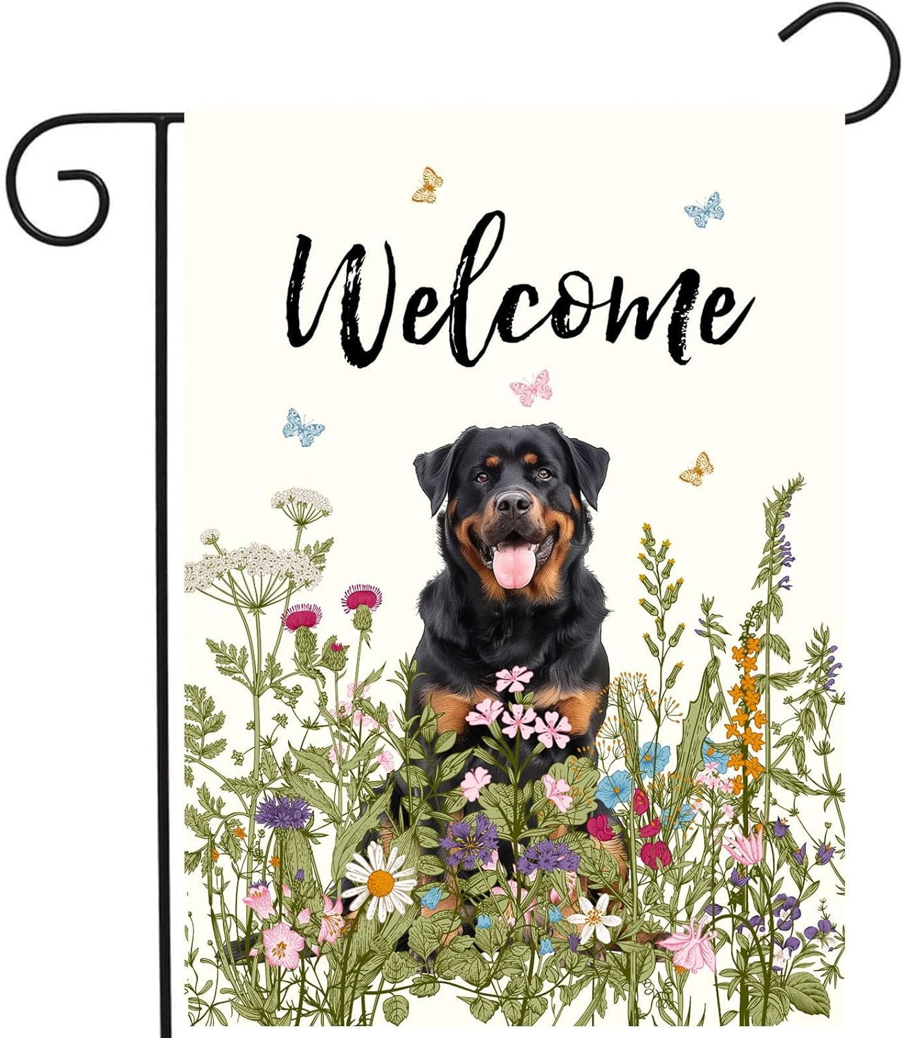 ADALE Spring Summer Garden Flag Floral Rottweiler Yard Flag Flower Dog ...