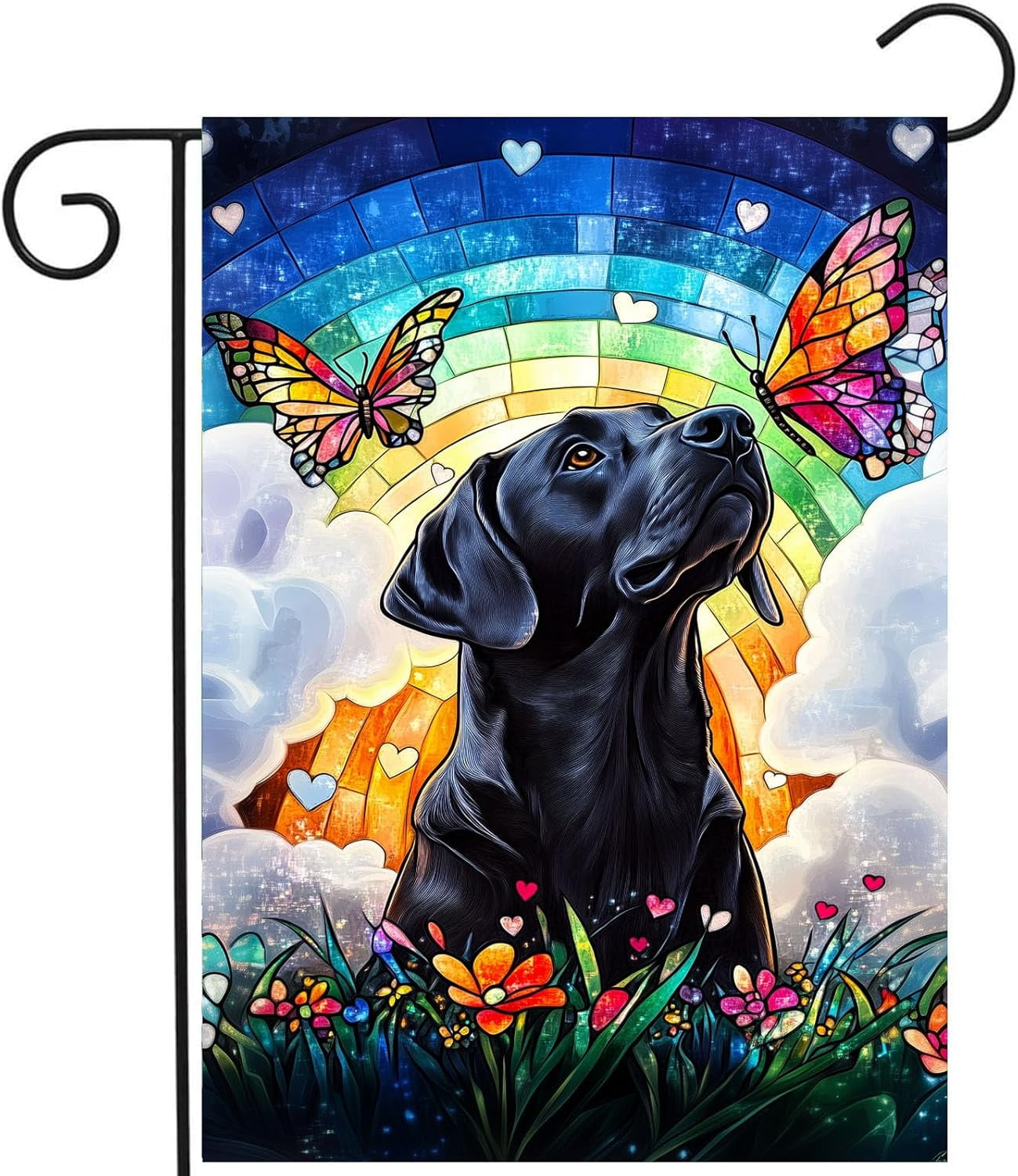 ADALE Stained Glass Black Lab Garden Flag Double Sided Rainbow Bridge ...