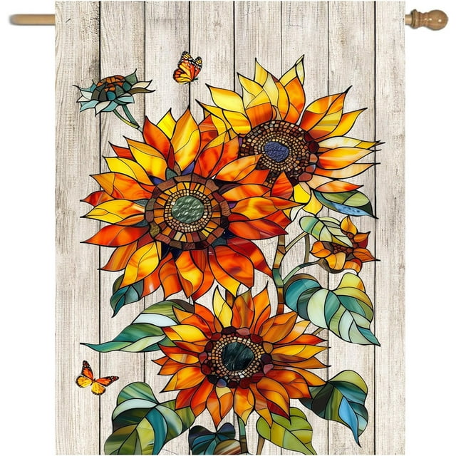 ADALE Stained Glass Sunflower Garden Flag Fall House Flags Double Sided ...