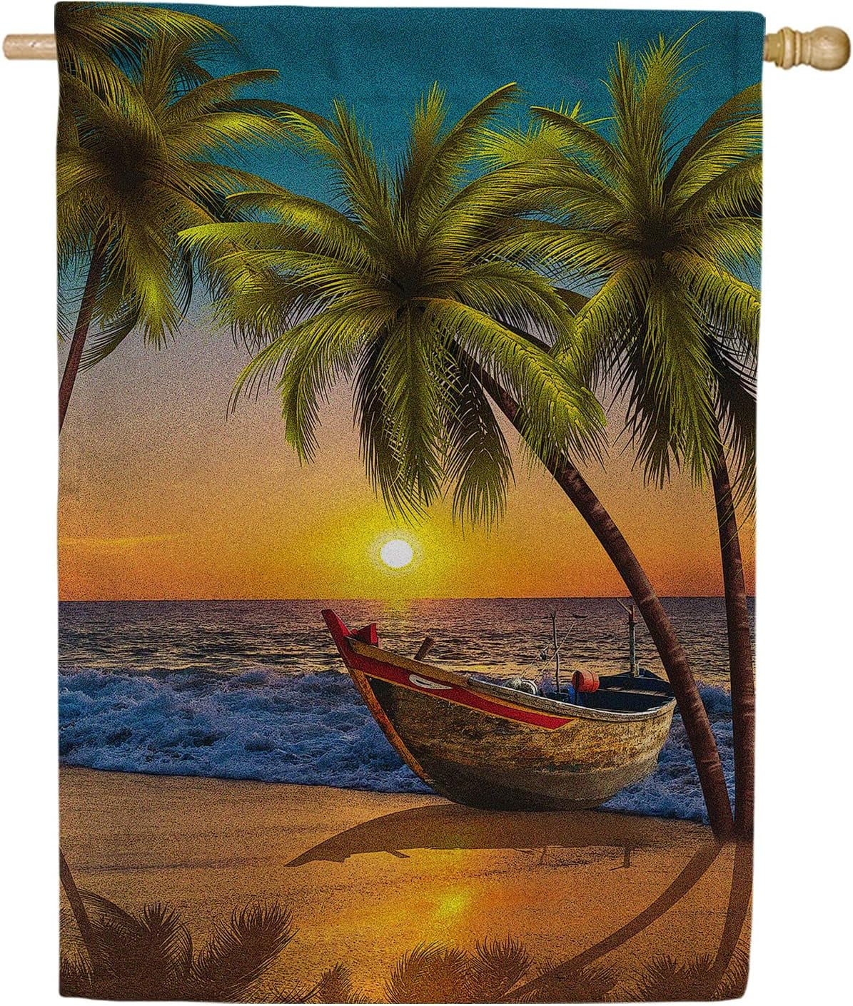 ADALE Summer Tropical Beach Sunset House Flag Palm Tree Seashore ...