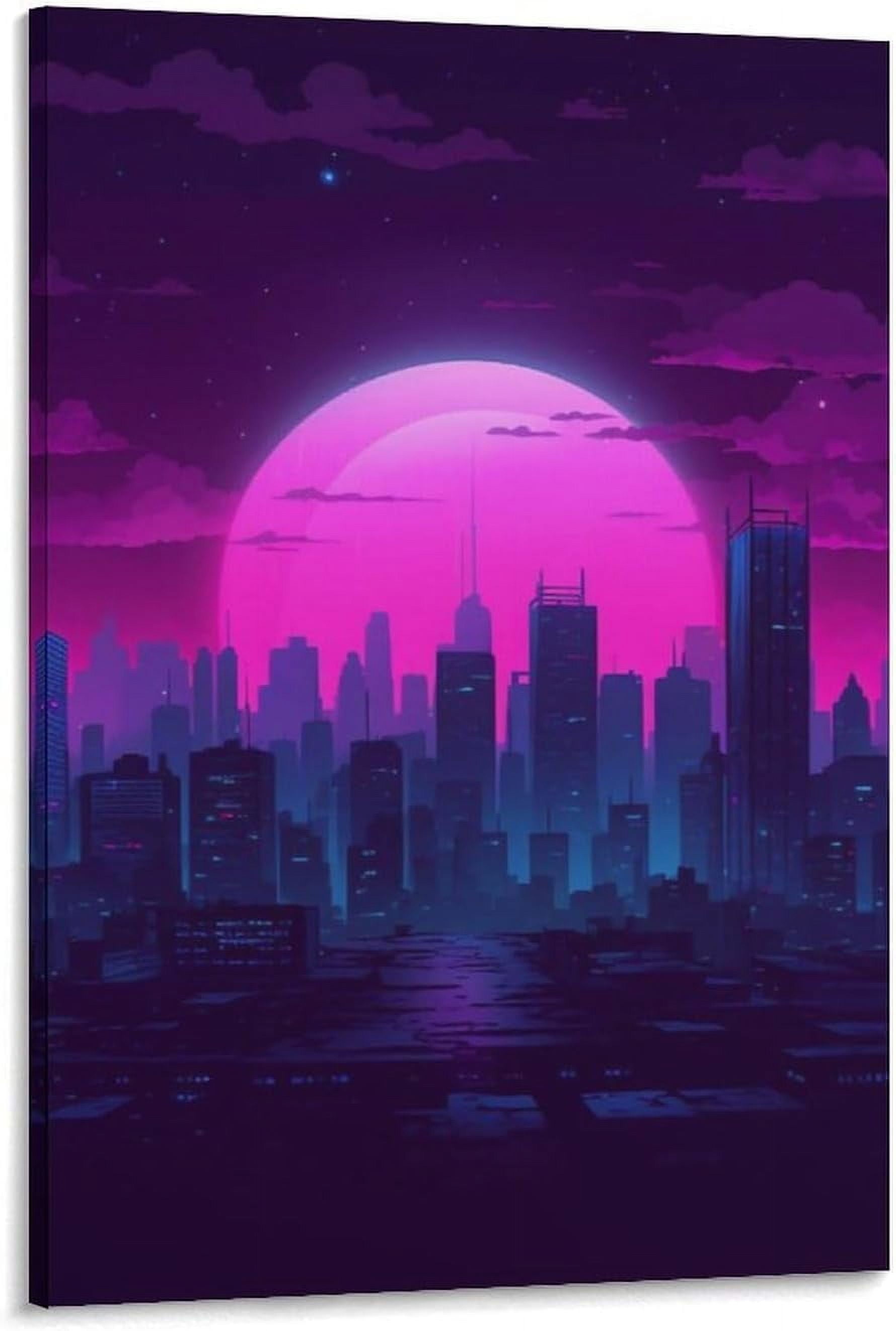 ADALE Sunset Purple Vaporwave Cityscape Synthwave Retrowave Neon Poster ...
