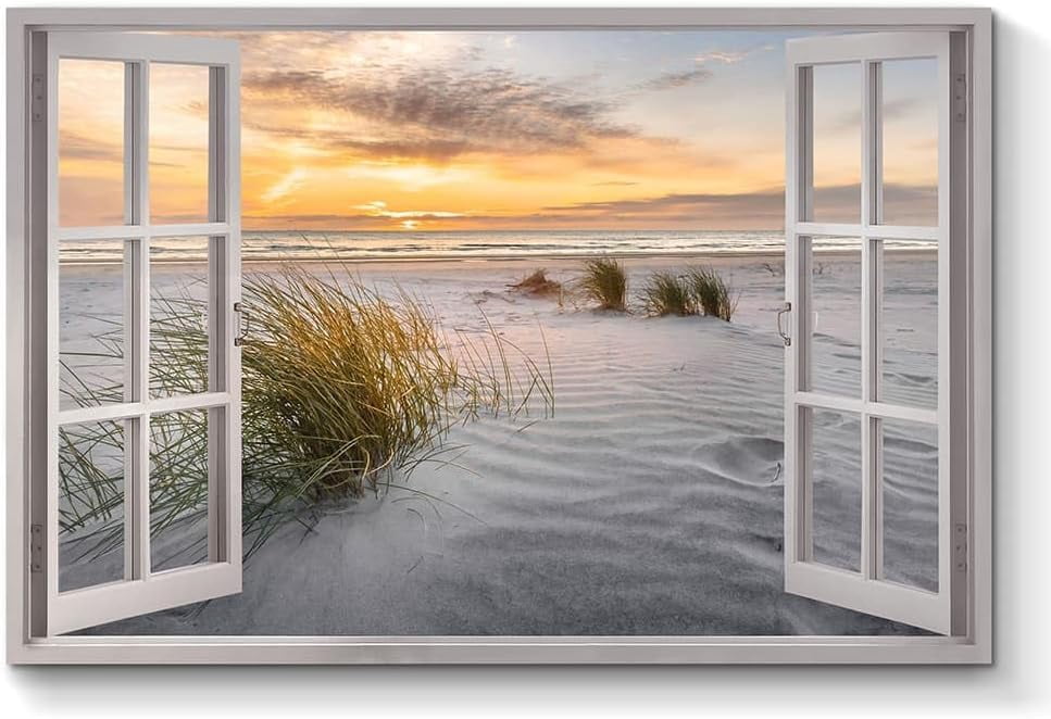 ADALE TAR TAR STUDIO Open Window Coastal Canvas Art: Small Sunset Beach ...