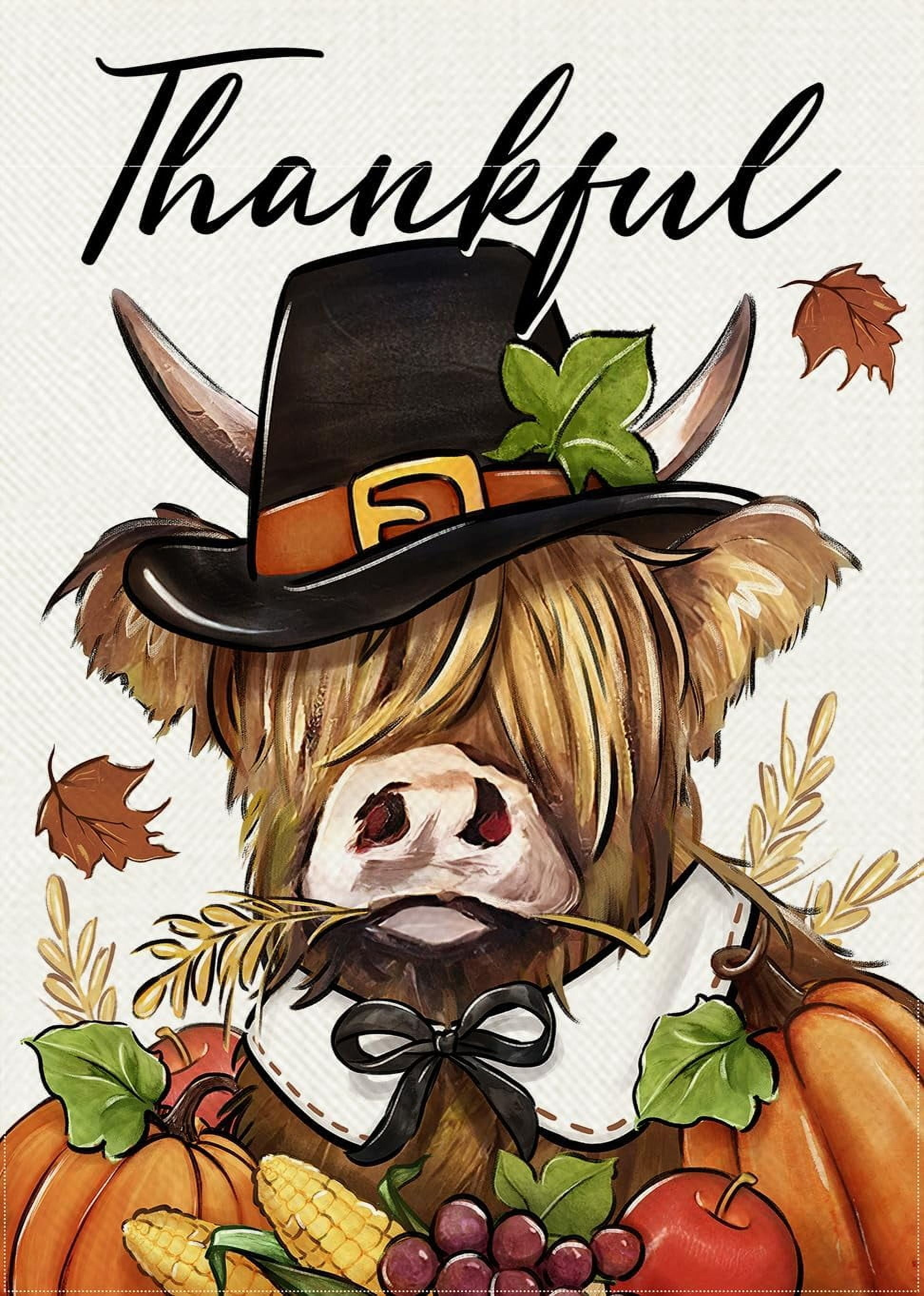 ADALE Thankful Thanksgiving Highland Cow Decor Garden Flag, Fall Autumn ...