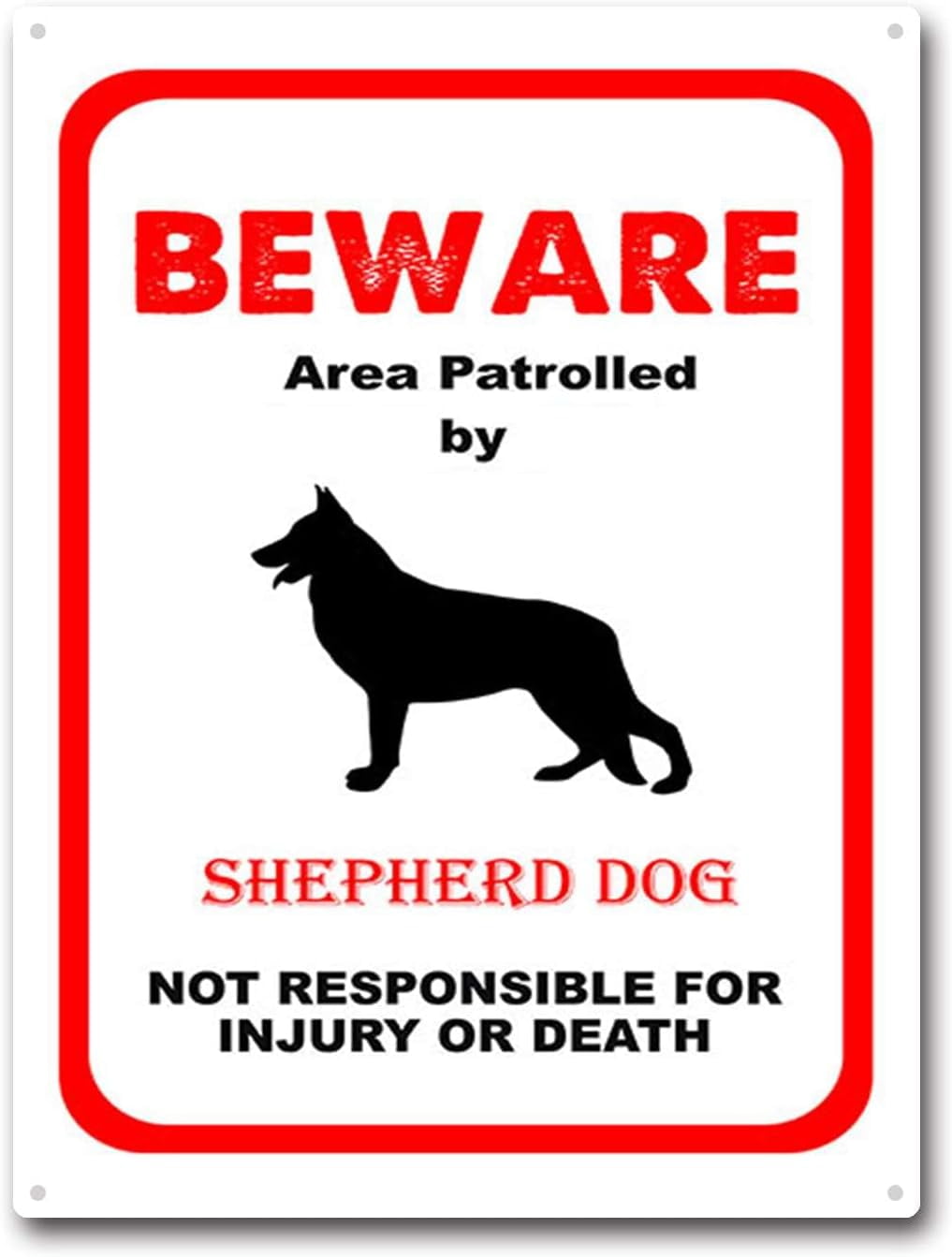 ADALE Tin Sign Beware Area Patrolled by Shepherd Dog Notice Safety ...