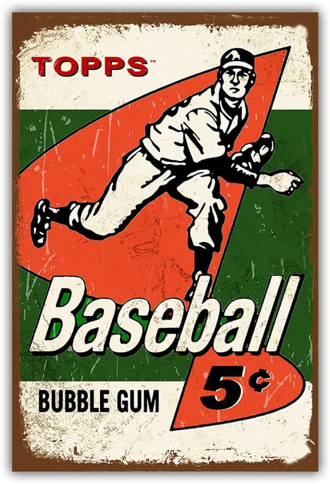 ADALE Topps Bubble Gum Baseball Vintage Retro Metal Tin Sign, Home Bar ...