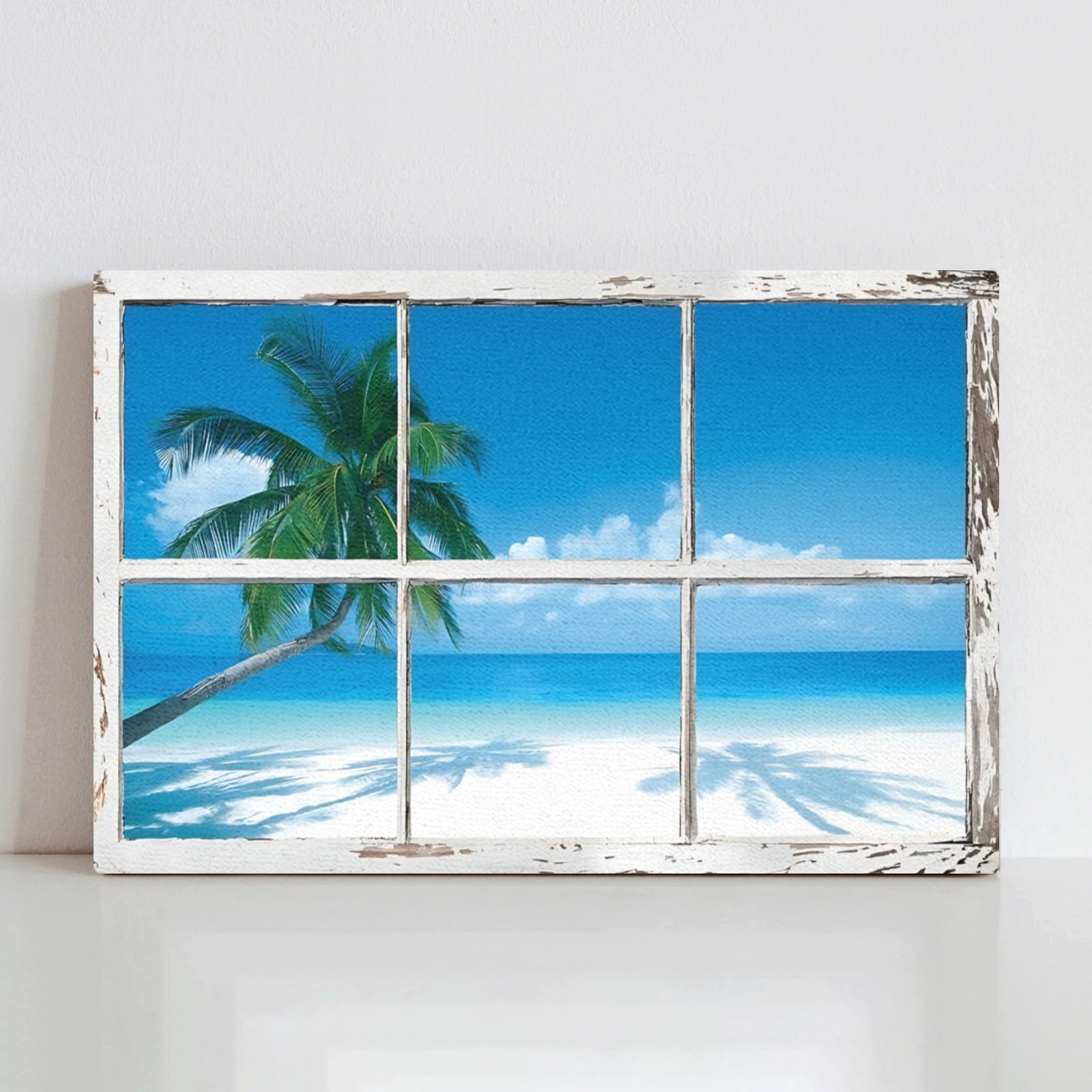 ADALE Tropical Window Palm Trees Poster Blue Beach Ocean Home Decor ...