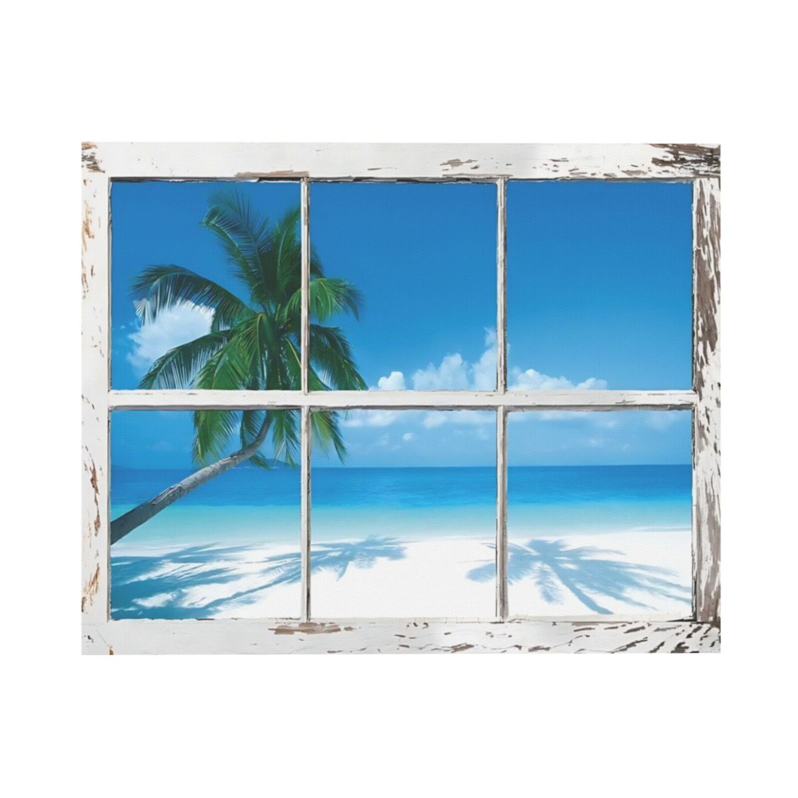 ADALE Tropical Window Palm Trees Poster Blue Beach Ocean Home Decor ...