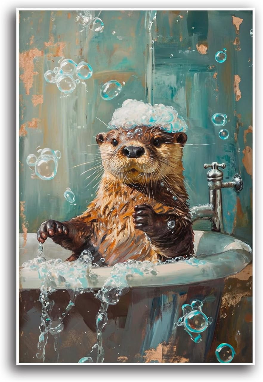 ADALE Tub Bubble Bath Otter Print Fun Sea Otter Decor Bathroom Wall Art ...