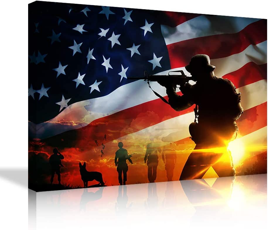 ADALE US American Flag Military Soldier Army Canvas Prt Wall Art ...