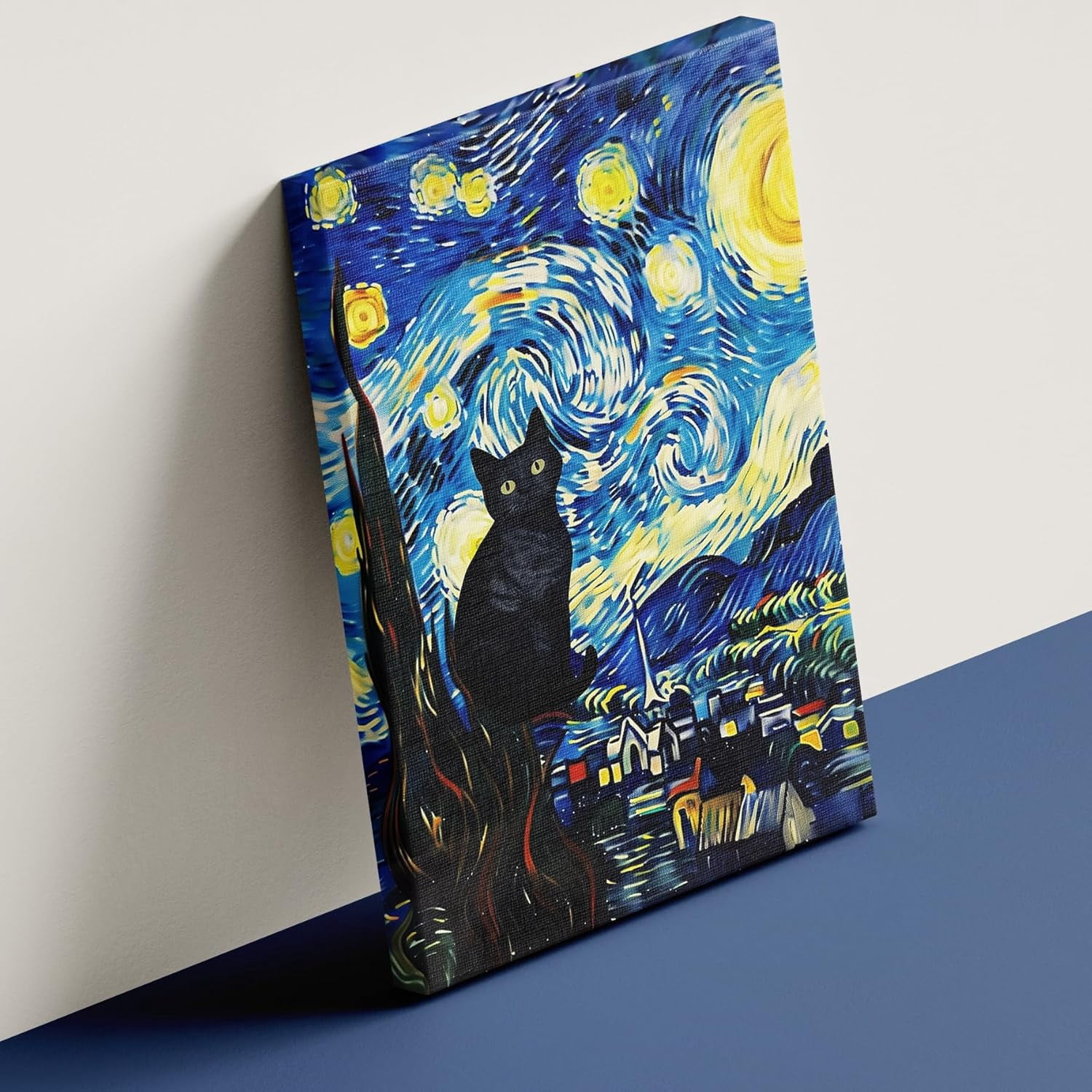 ADALE Van Gogh Wall Art Starry Night Blak Cat Art Print Famous ...