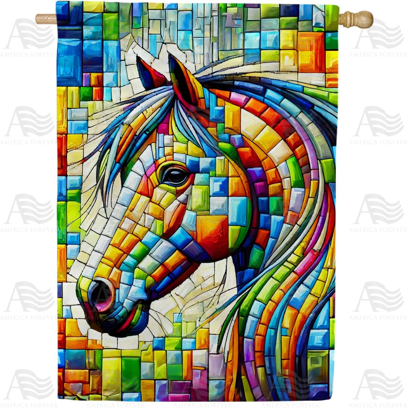 ADALE Vibrant Mosaic Horse House Flag, Double Sided, Abstract Mosaic ...