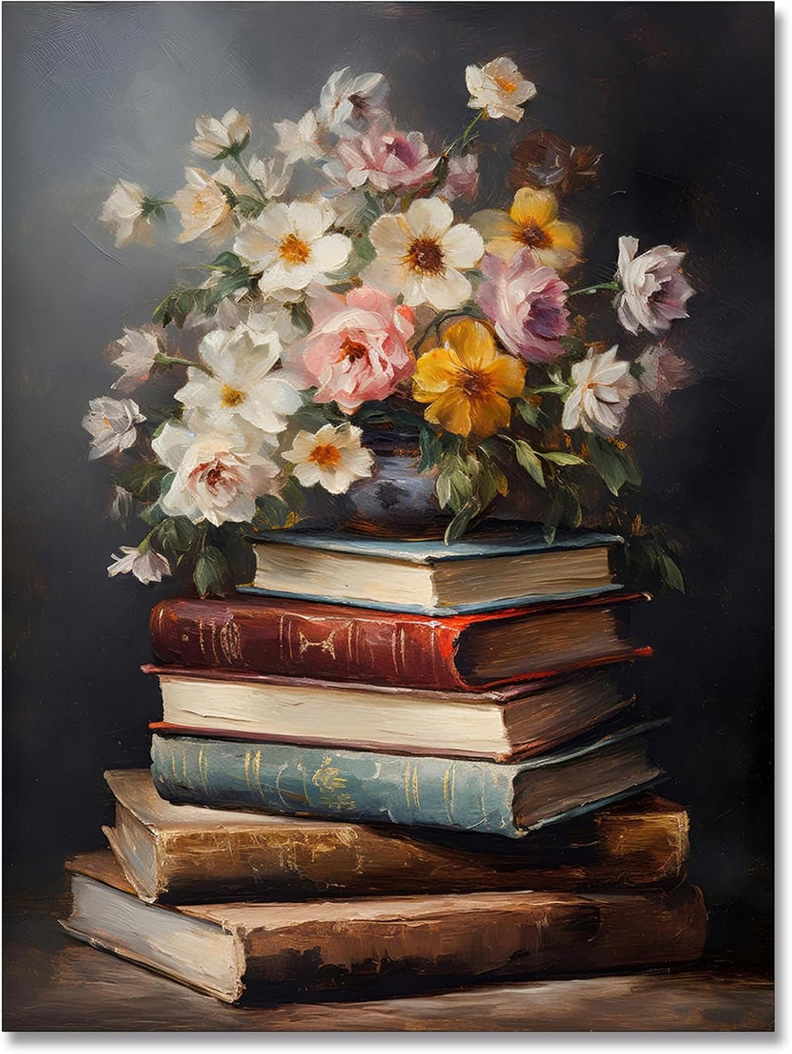 ADALE Vintage Floral Wall Art Moody Books Still Life Pictures Rustic ...