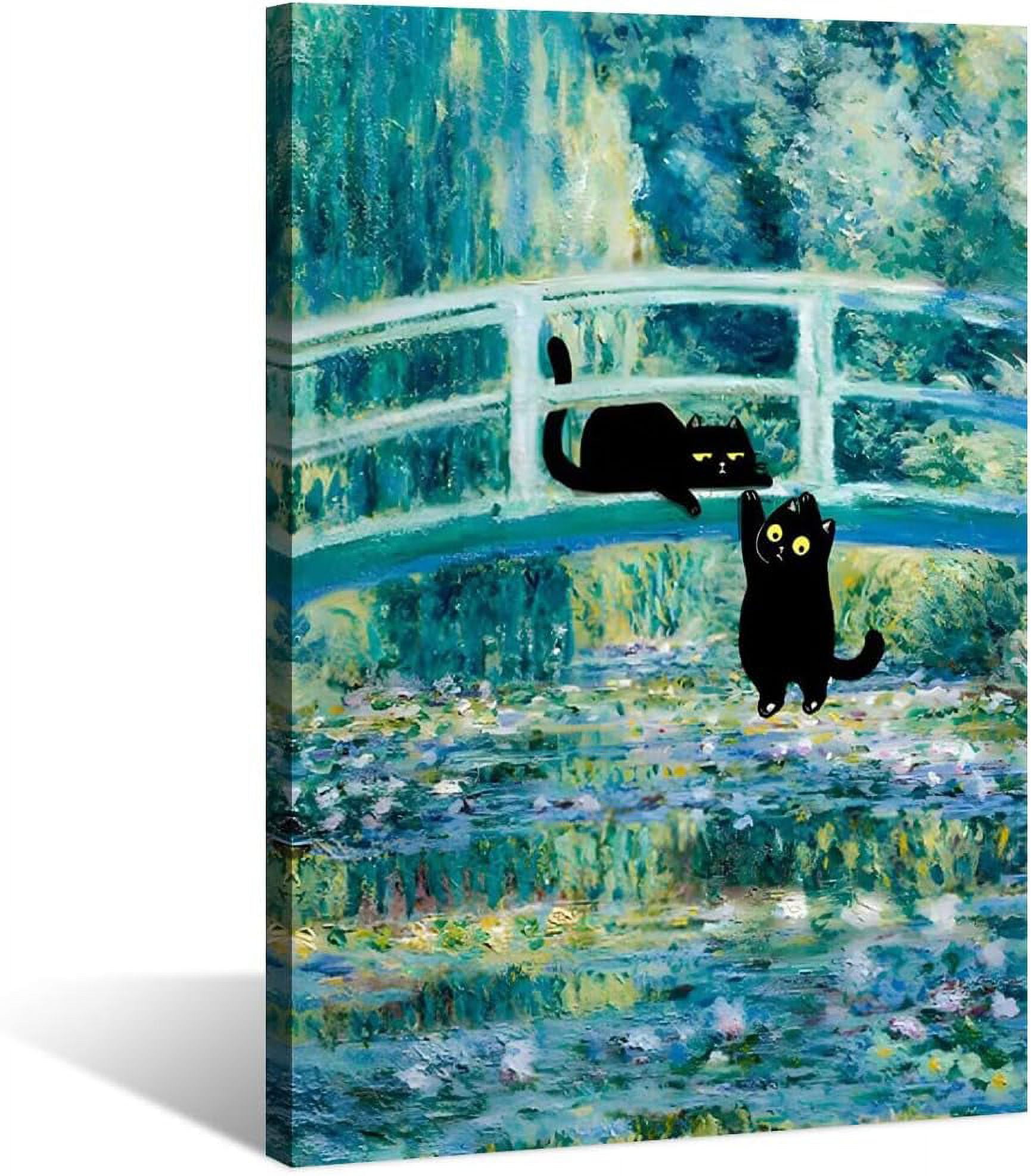 ADALE Vintage Monet Cat Poster Funny Black Cat Bridge of Waterlilies ...