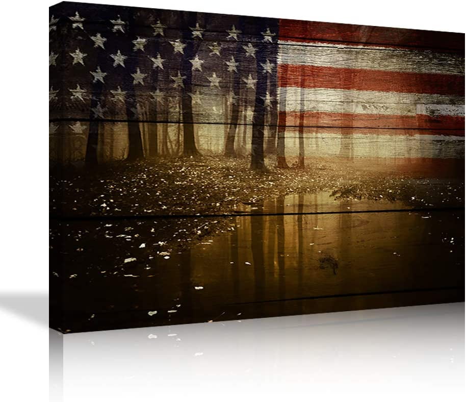 ADALE Vtage American US Flag and Fairytale Lake A Strange Forest Autumn ...