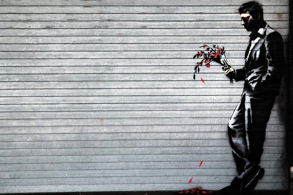 ADALE Waiting In Vain Sad Man Print Bansky Modern Art Grafitti Wall Art ...