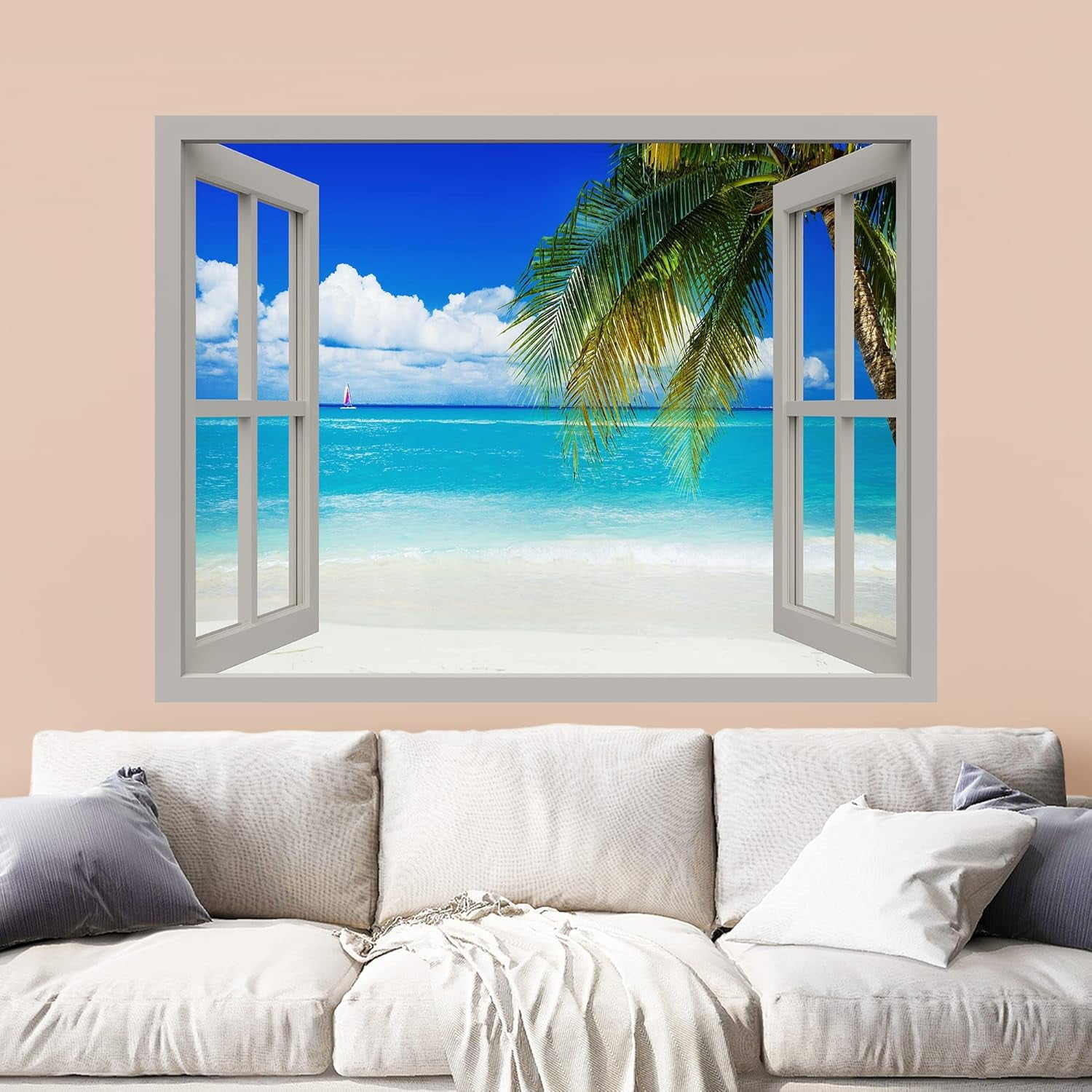 ADALE Wall Art Wall Mural Print Painting Posters Window View Neon Blue ...