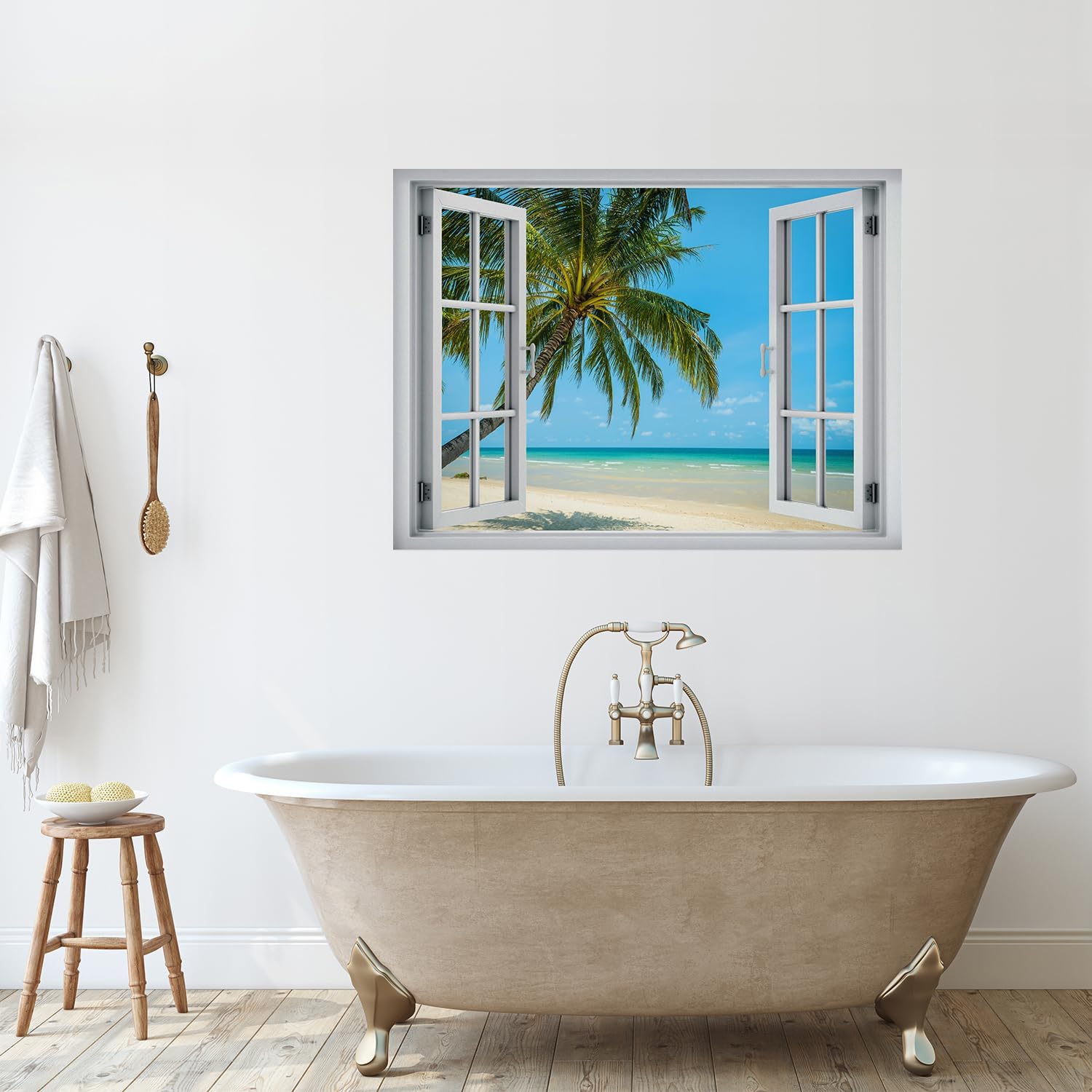 ADALE Wall Art/Wall Mural Print Painting Posters Window View Tropical Beach Palm Tree Island ...