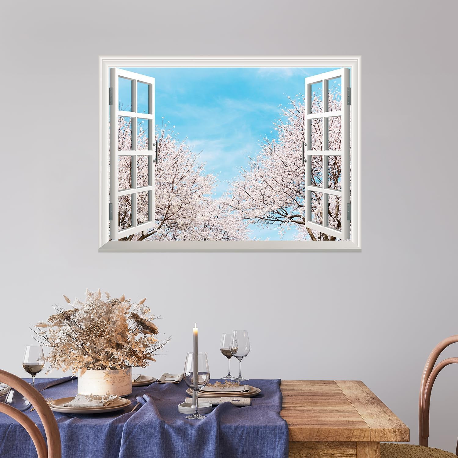 ADALE Wall Art White Beach and Blue Sea View Open Window Wall Mural ...