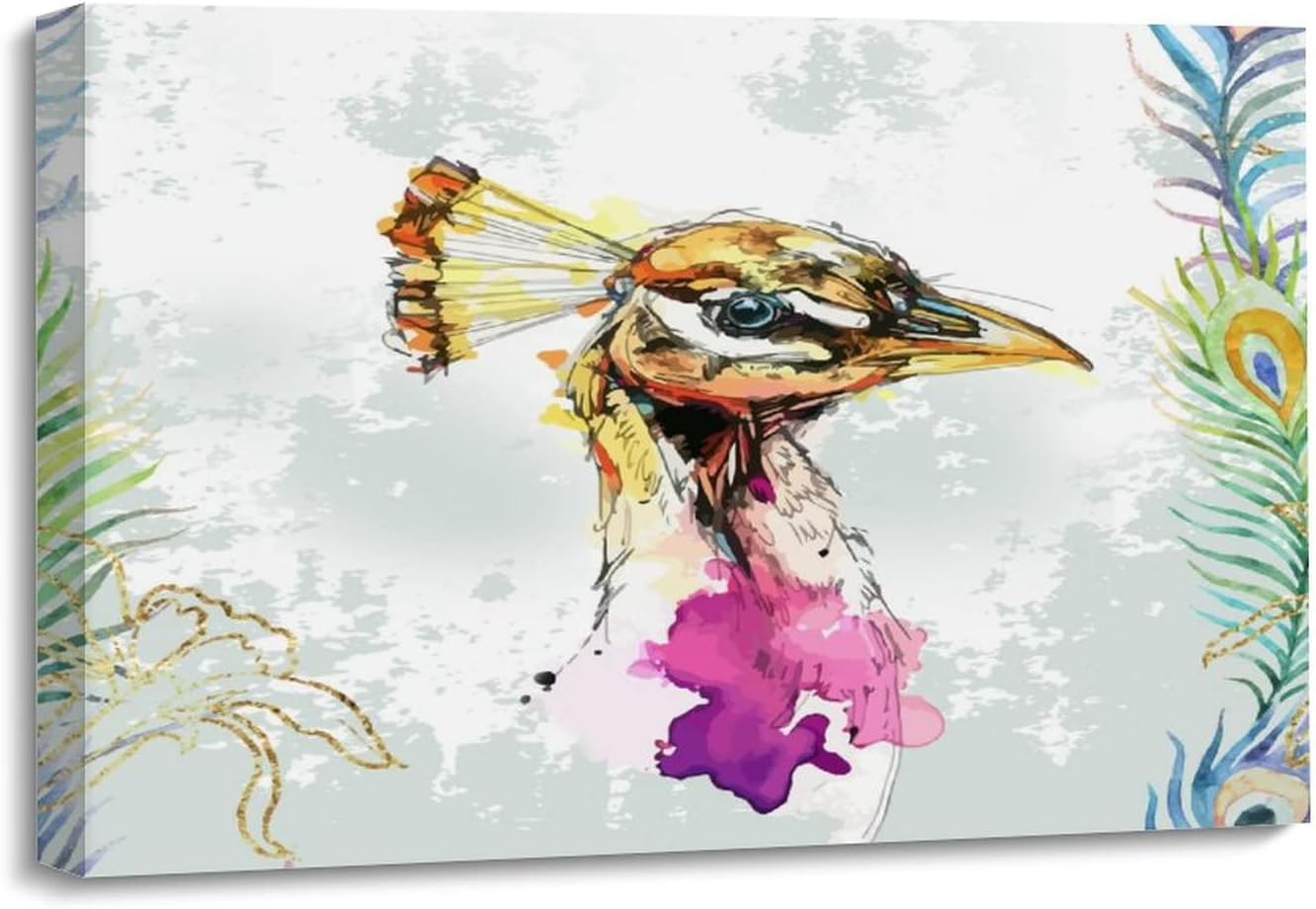 ADALE Wall Prints Crowned Peacock Canvas Print Wall Art Peacock Themed ...