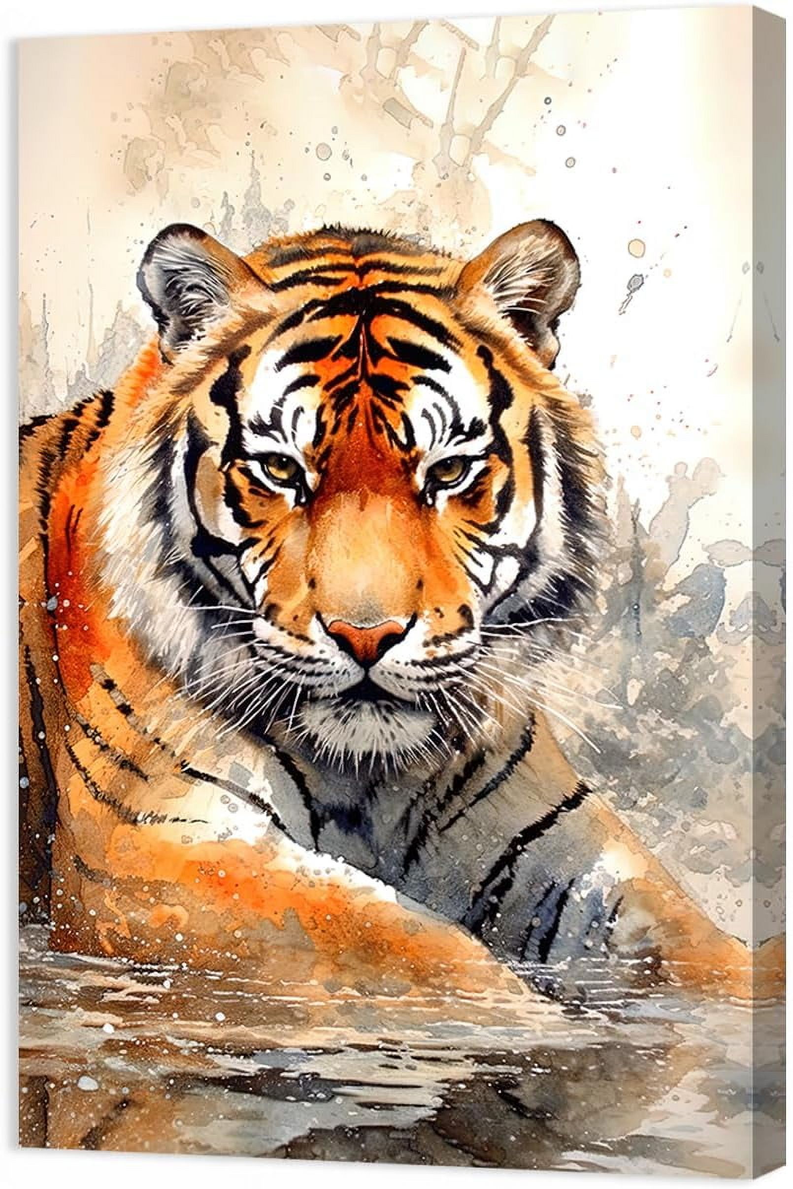 ADALE Watercolor Animal Canvas Wall Art Abstract Tiger Painting Prints ...