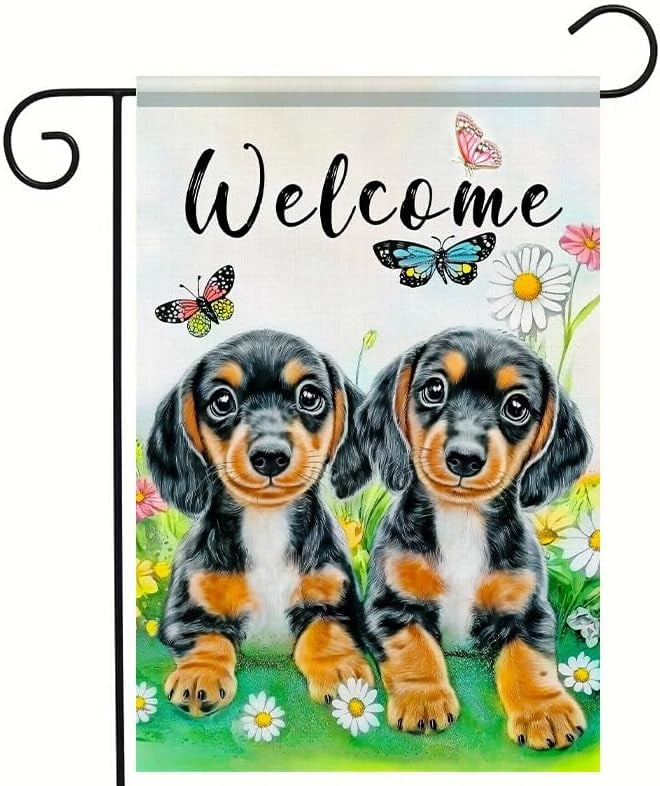 ADALE Welcome Garden Flag Double Sided Cute Dachshund Butterfly ...