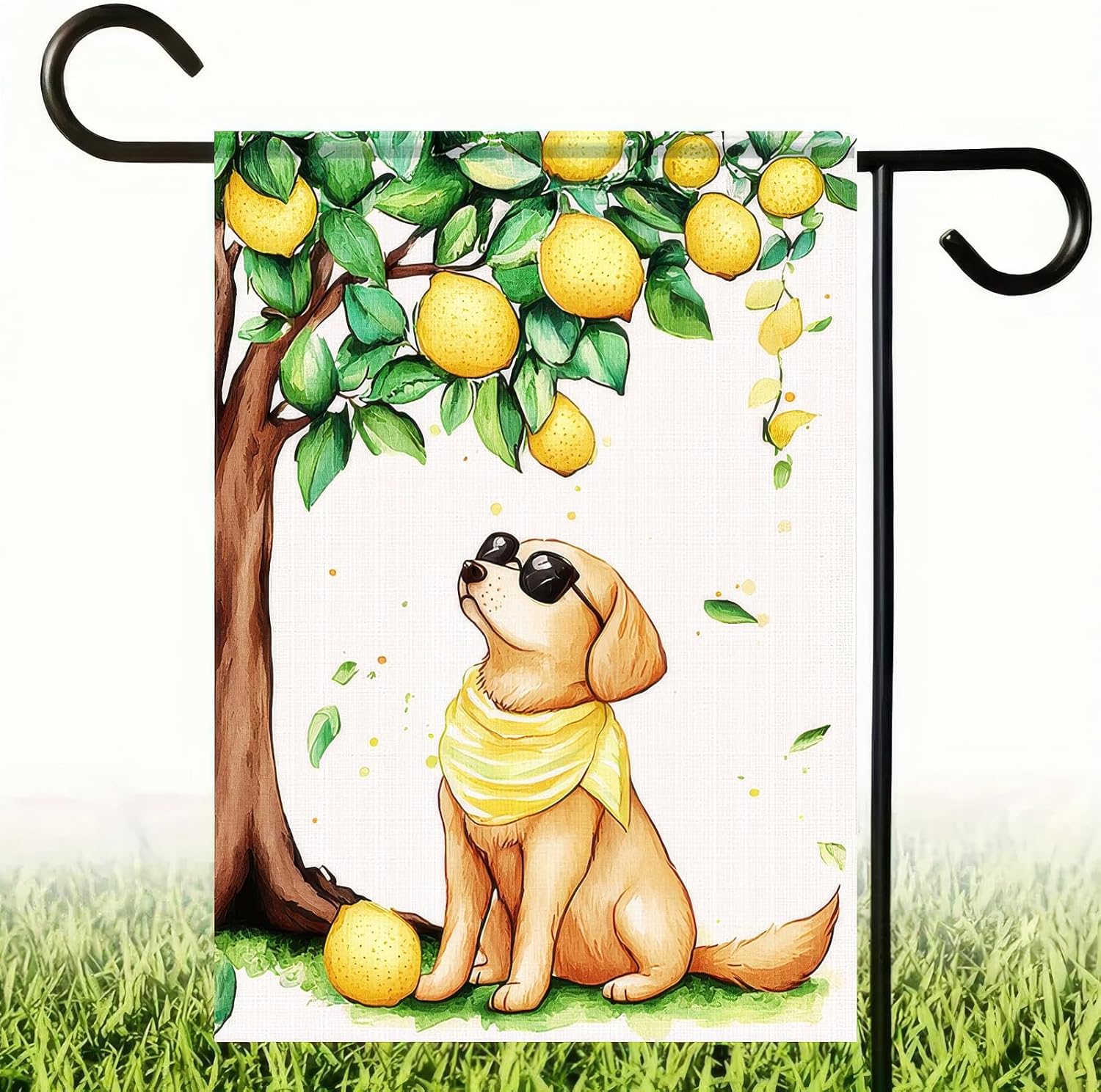 ADALE Welcome Garden Flag Double Sided Lemon Dog Flowers Seasonal ...