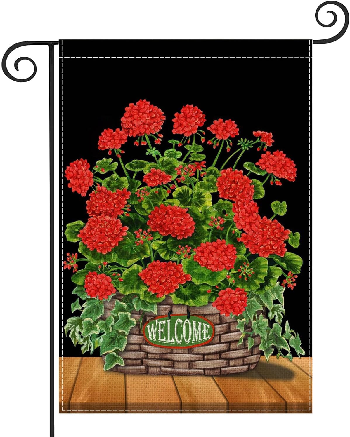 ADALE Welcome Red Flower Garden Flag Double Sided Black Background with ...