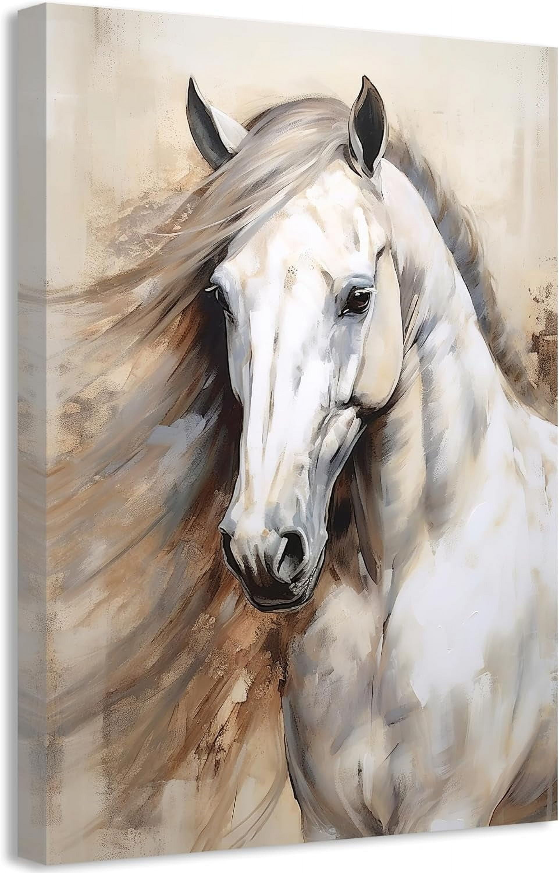 ADALE White Horse Picture Wall Art Large Horse Animal Canvas Painting ...