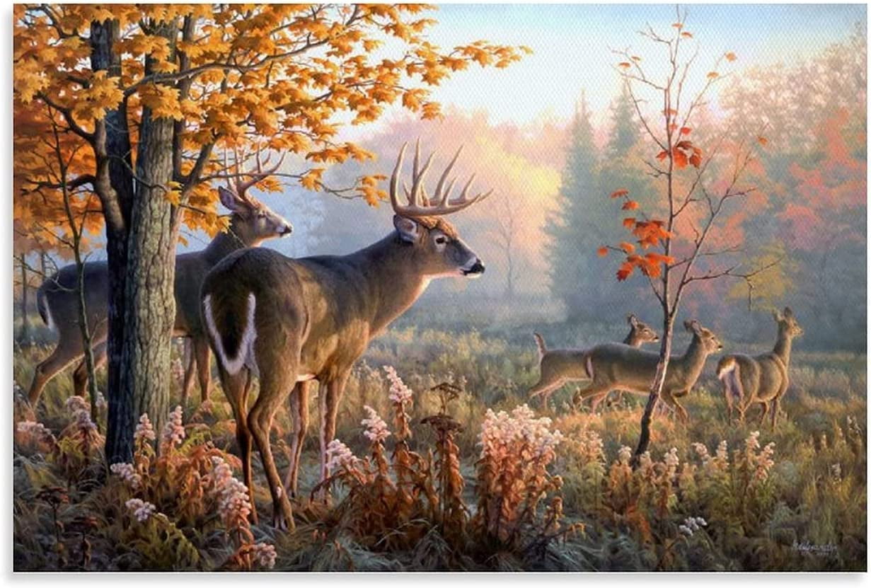 ADALE Whitetail Deer in Autumn Sunlight Forest Pictures Prints On ...