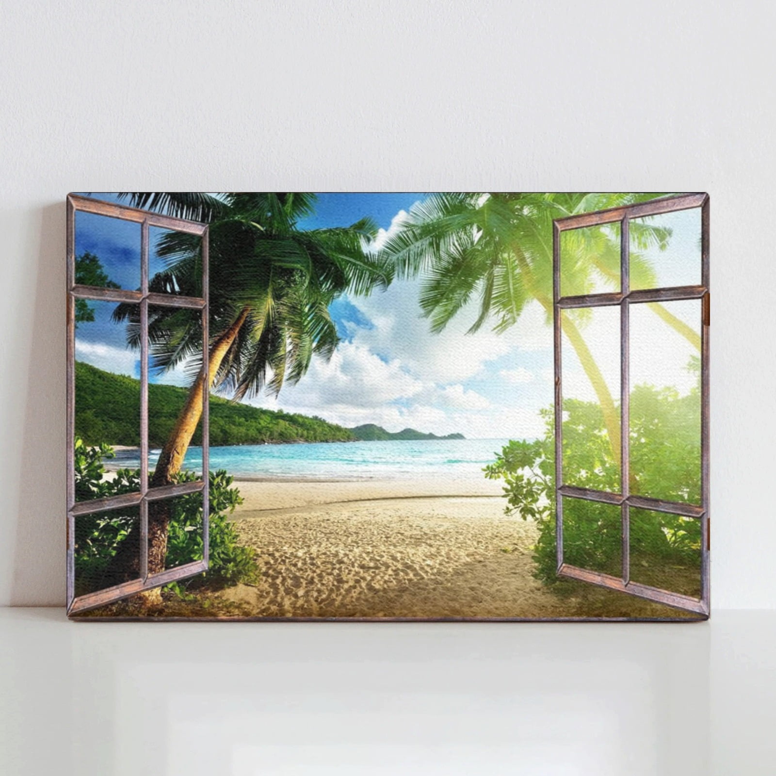 ADALE Window Tropical Beach Wall Art Sunset Palm Tree Decor Nature ...