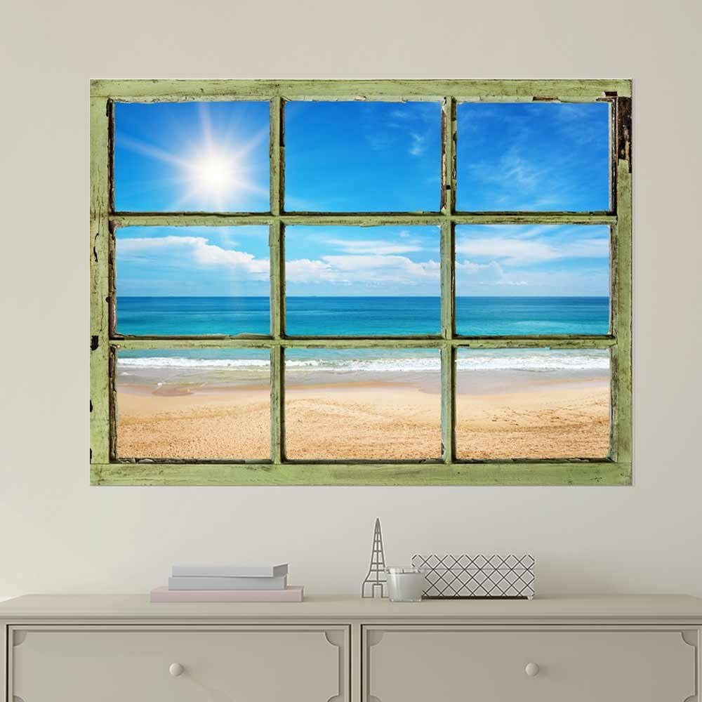 ADALE Window View Wall Mural Print Painting Posters Blue Calm Ocean ...