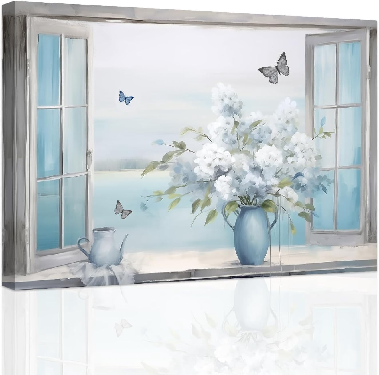 ADALE Window Wall Art and Pictures Ocean Wall Decor Aqua Blue Beach ...