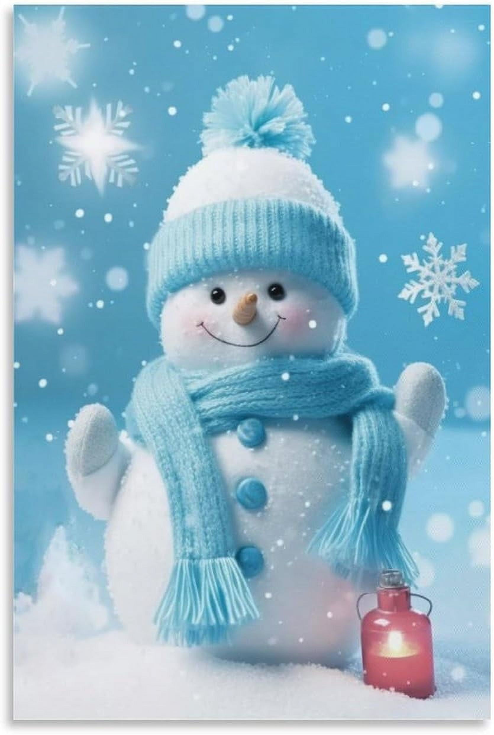 ADALE Winter Christmas Snowman with Blue Hat Canvas Wall Art Christmas ...