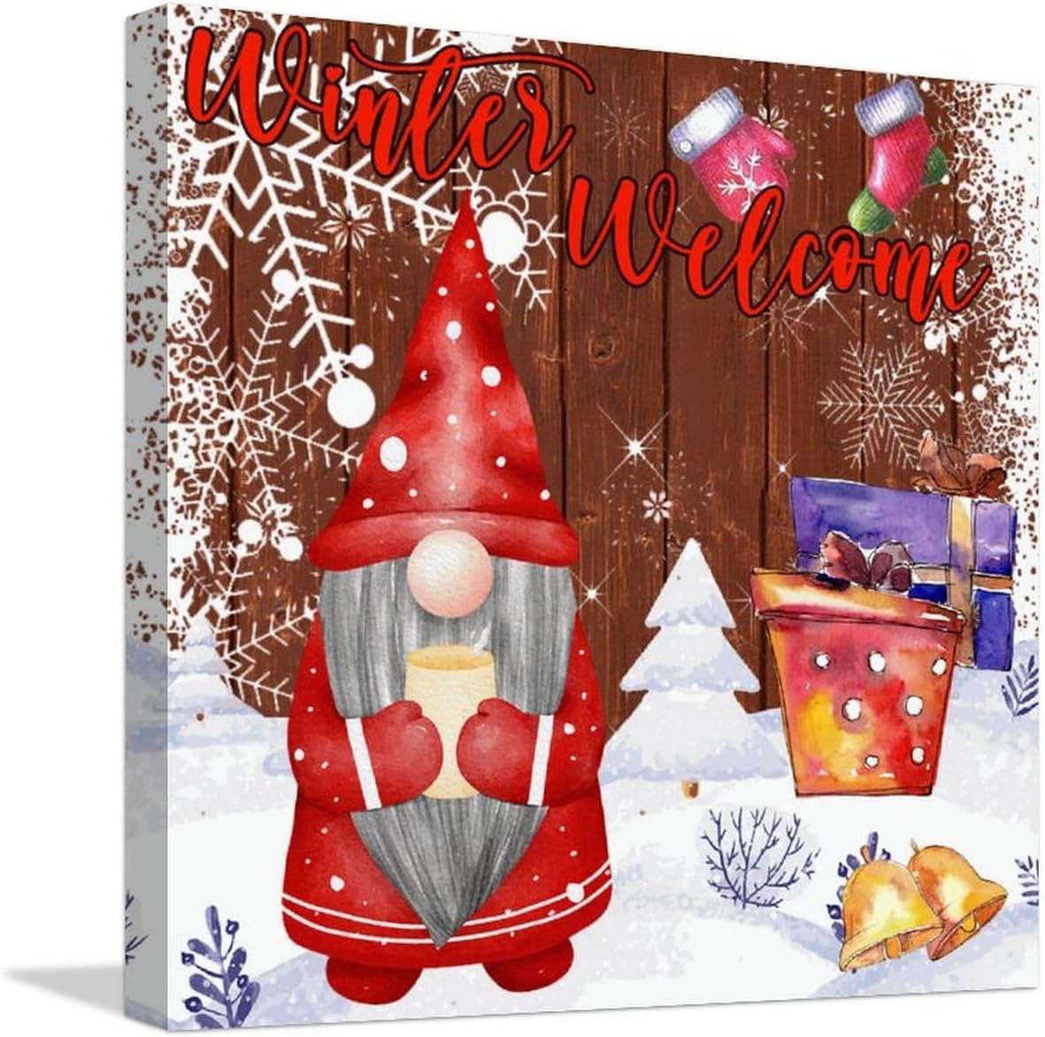 ADALE Winter Welcome Canvas Prints Christmas Tree Gnome Snowflake Wall ...
