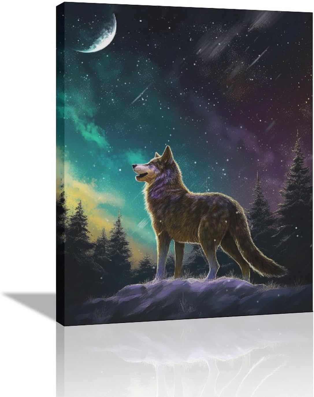 ADALE Wolf Wall Art Northern Lights Wolf Poster Pictures Wall Decor ...
