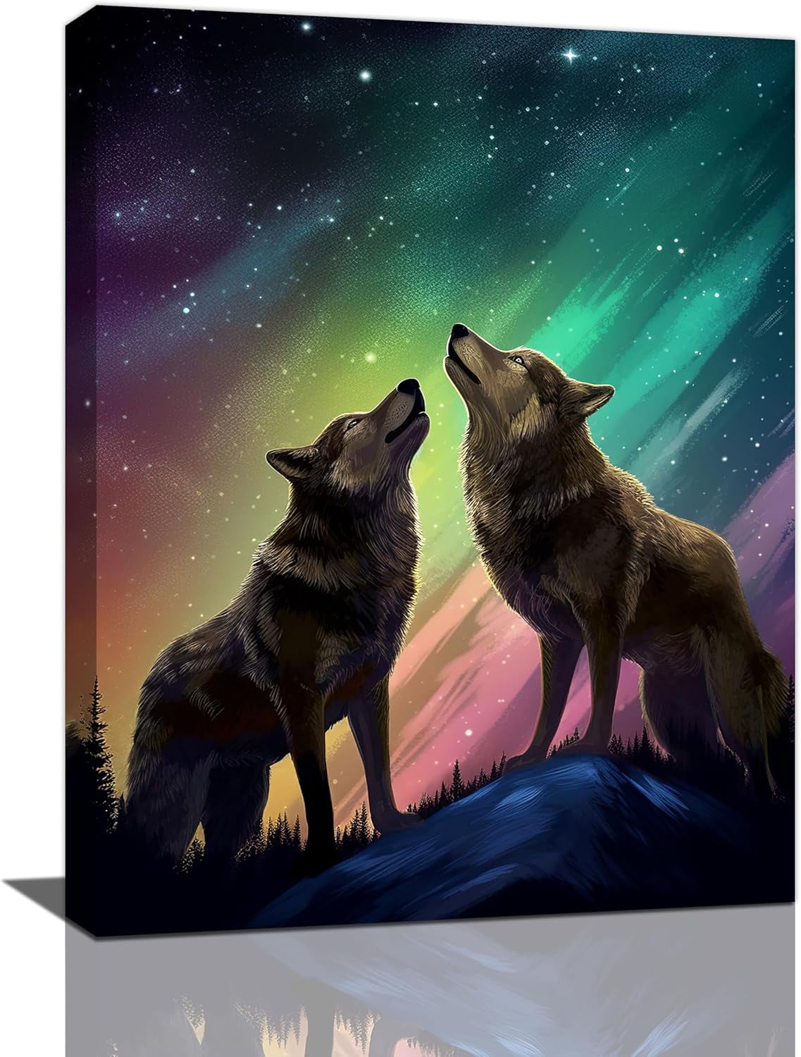 ADALE Wolf Wall Art Northern Lights Wolf Poster Pictures Wall Decor ...