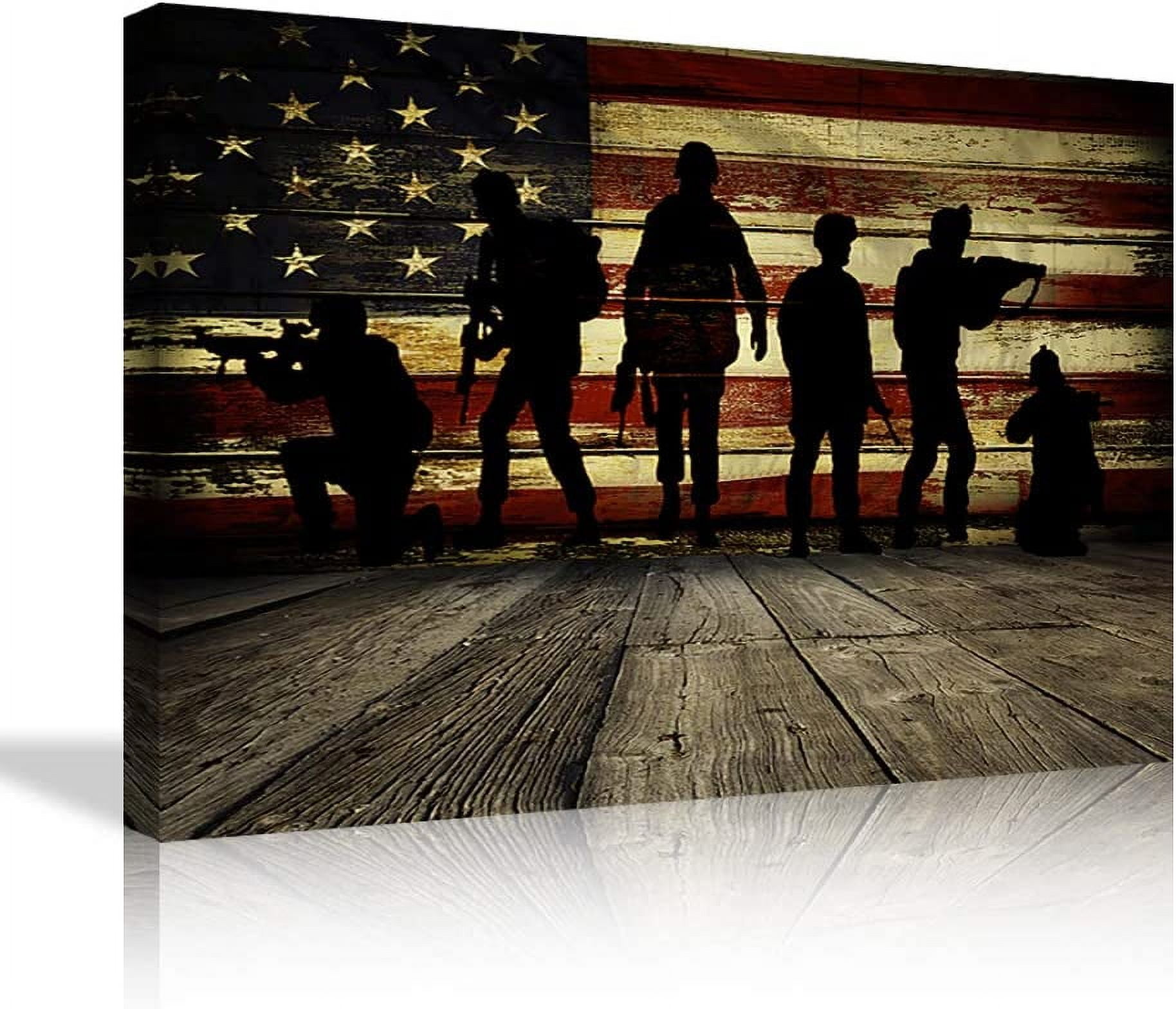 ADALE Wooden Flag Wall Art and Soldiers Pictures for Livg Room Canvas ...
