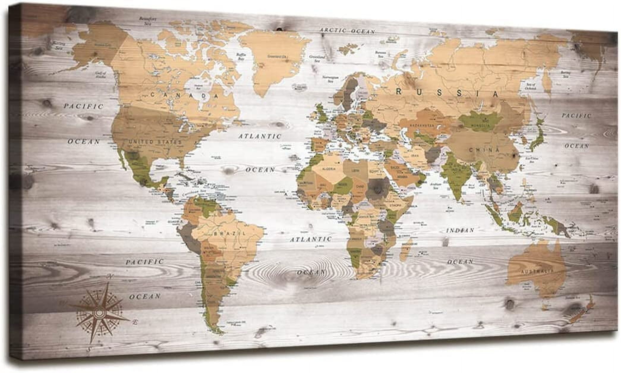 ADALE World Map Poster Wall Art for Office Decor Vintage Photos Canvas ...