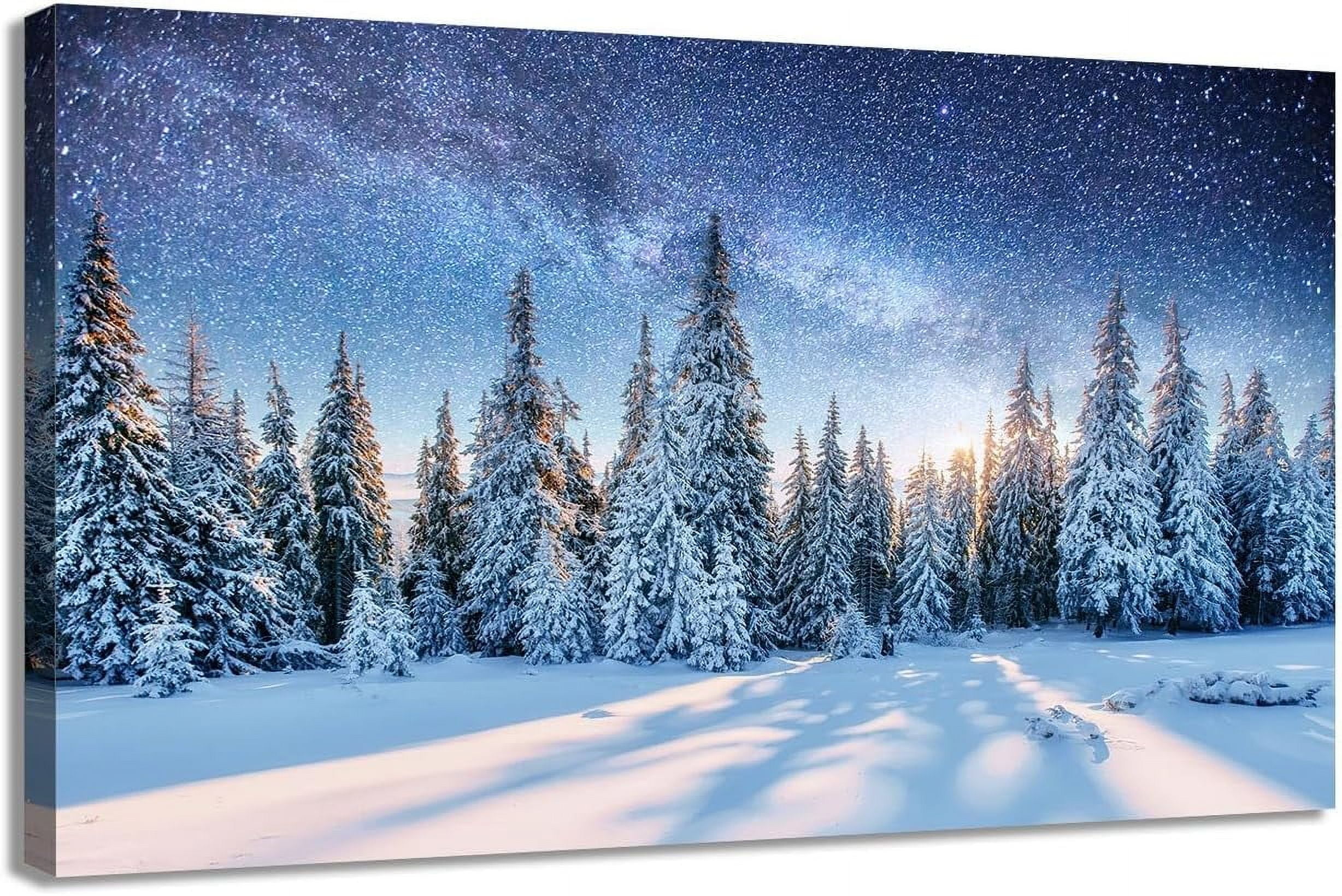 ADALE Wter Forest Landscape,Pe Trees Wter,Magical Snowy Sunset Canvas ...