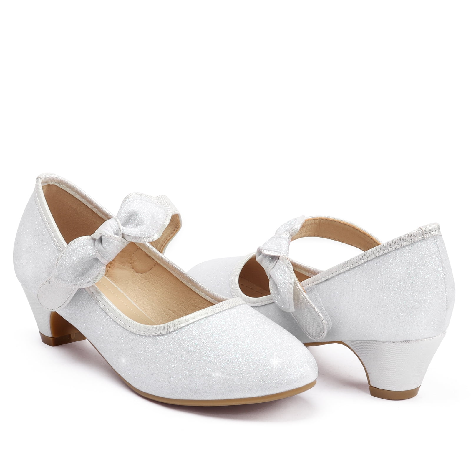ADAMUMU Kids Sparkly Mary Jane Low Heels, Princess Dress Shoes for ...